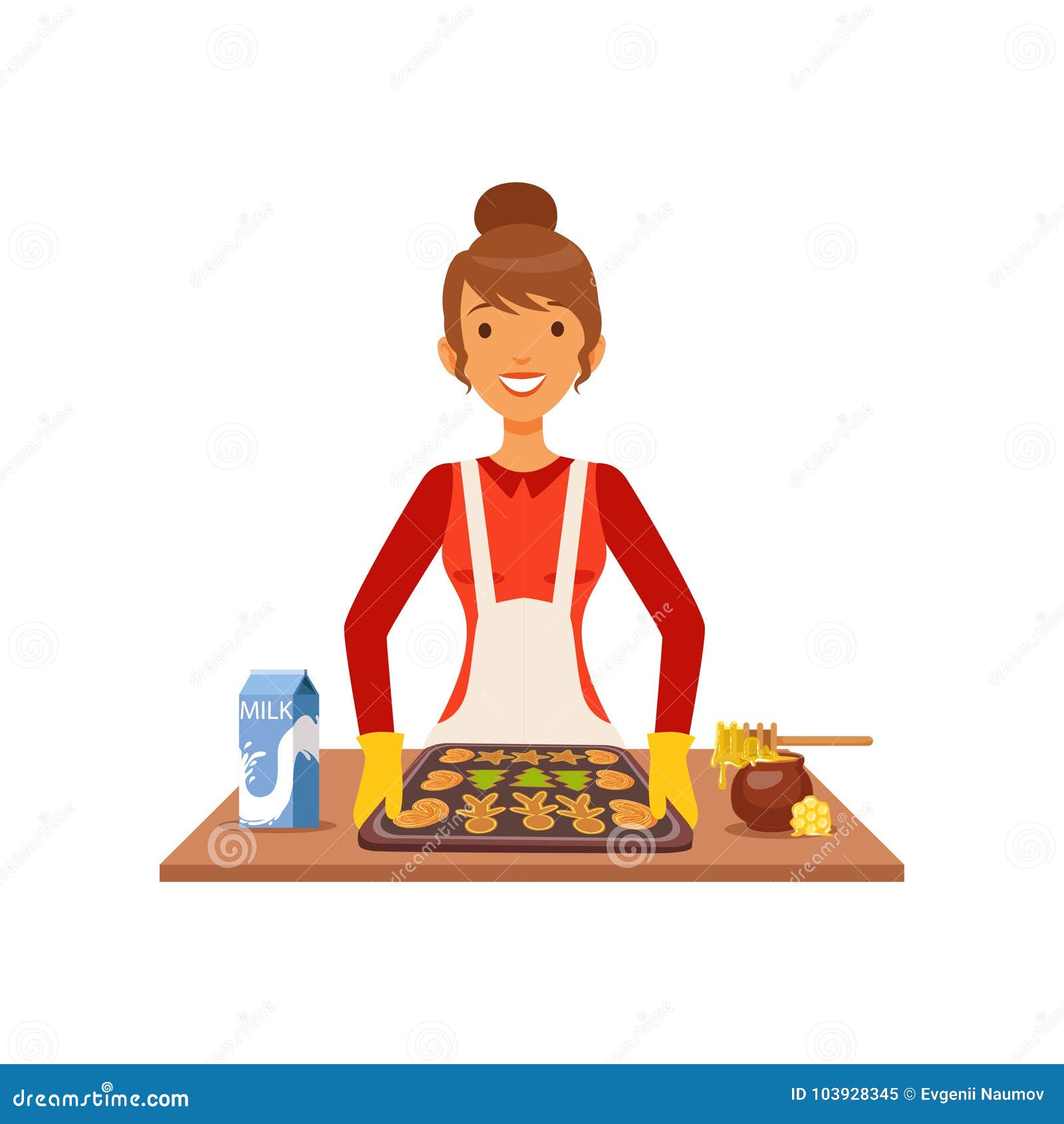 Young Woman Baking Cookies Housewife Girl Cooking Food In The Kitchen
