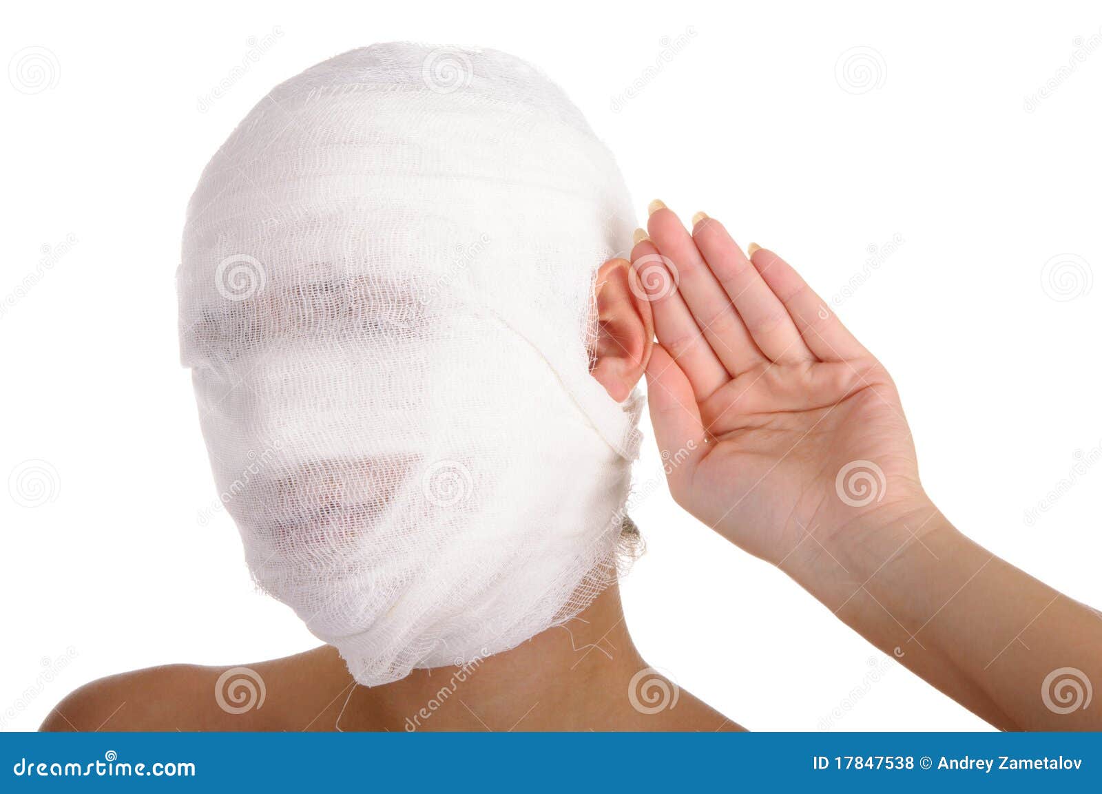 Young Woman With Bandaged Head With Palm At An Ear Royalty Free Stock ...