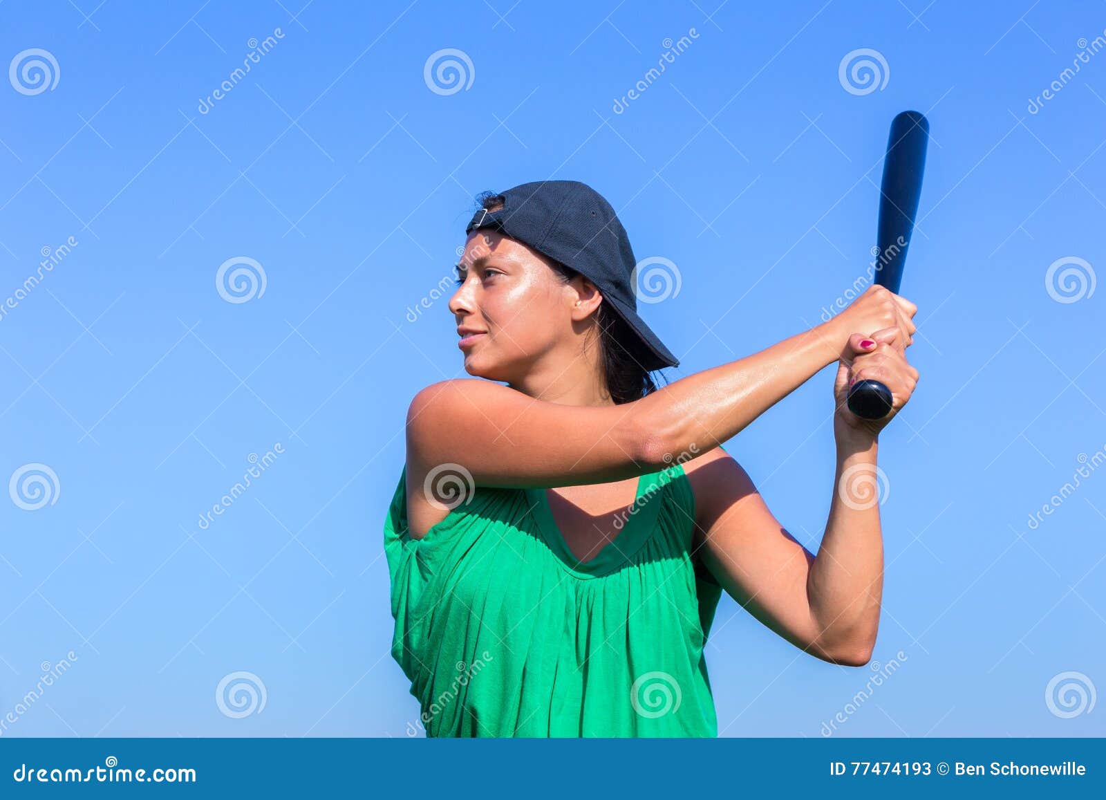 Young Woman with Baseball Bat and Cap Stock Image - Image of sports ...