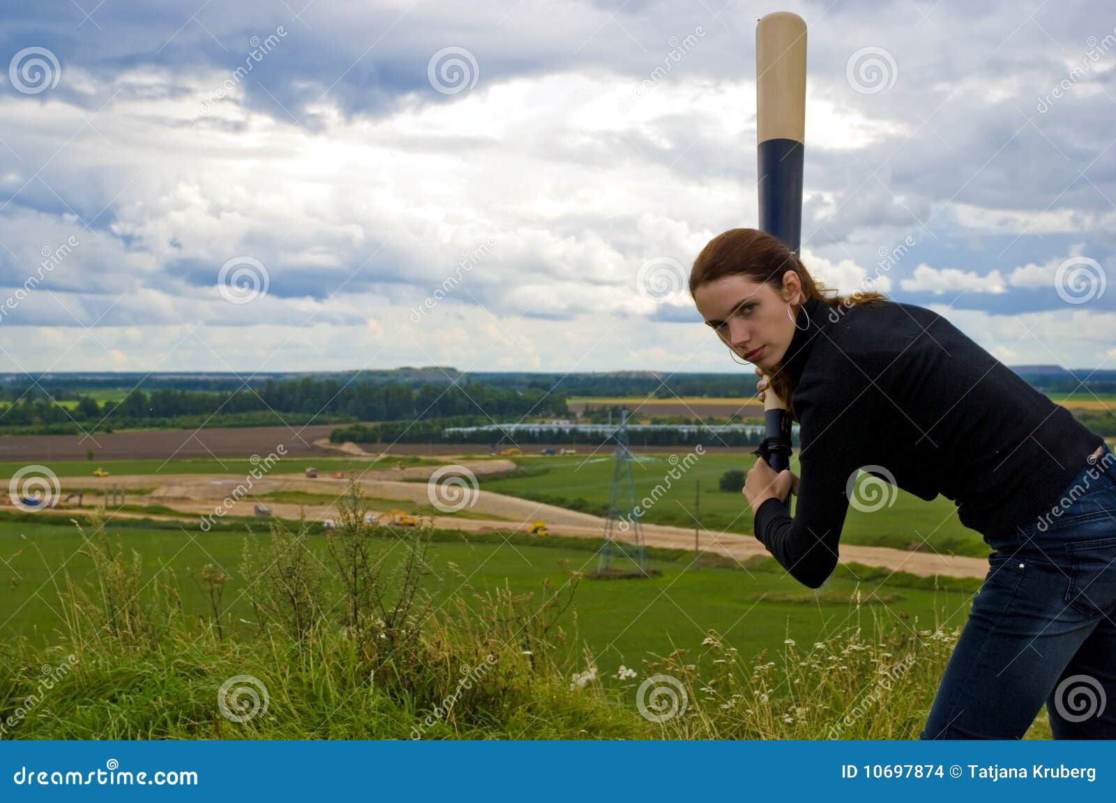 Young woman with bat stock photo. Image of horizon, beauty - 10697874