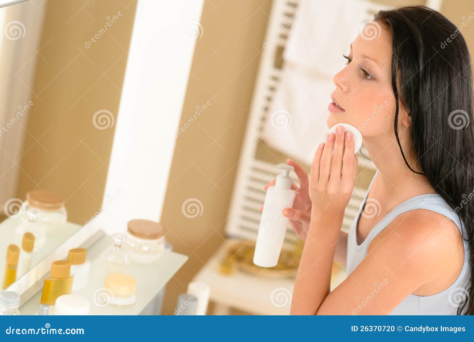 Young Woman Bathroom Clean Face Make-up Removal Stock Photo - Image of ...