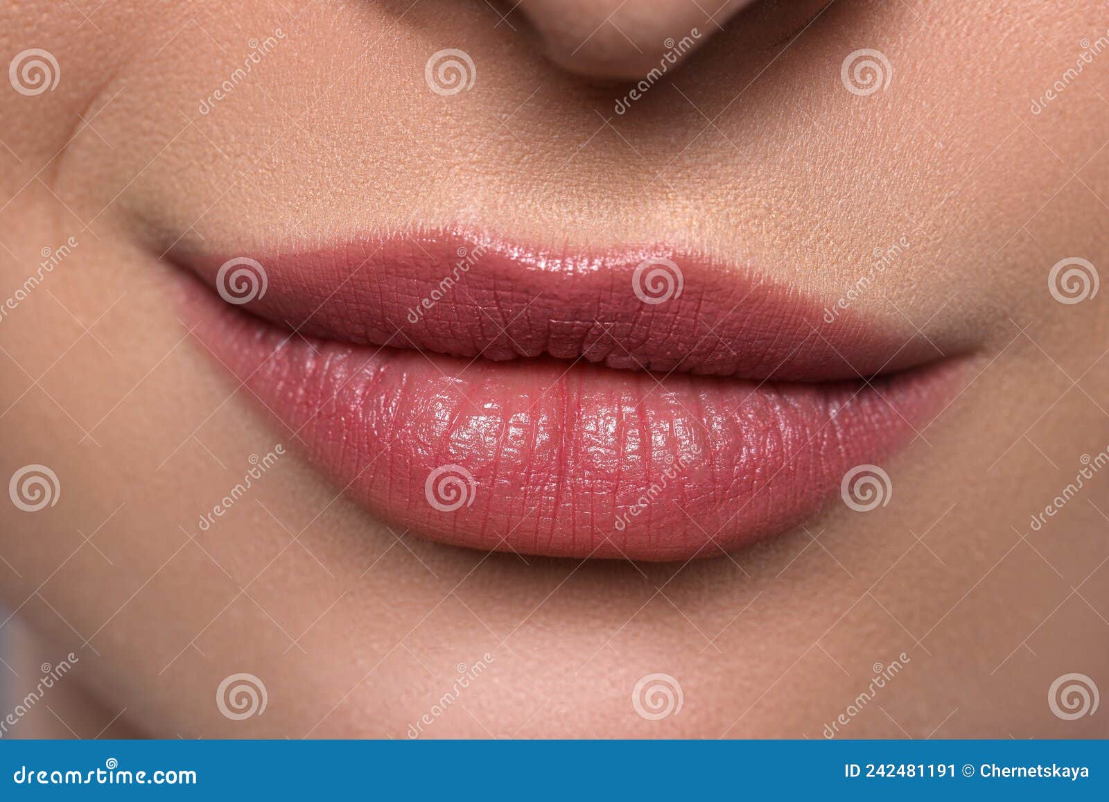 Young Woman with Beautiful Plump Lips, Closeup Stock Image - Image of ...