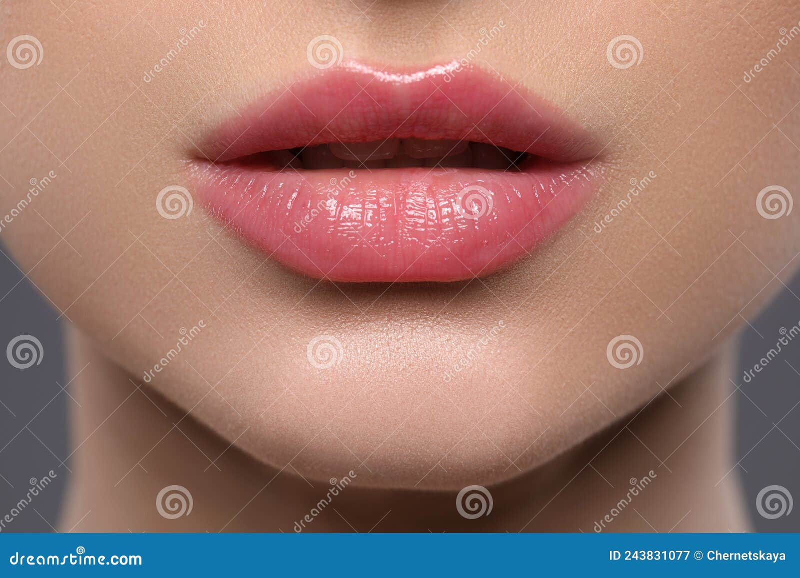 Young Woman with Beautiful Plump Lips, Closeup Stock Image - Image of ...