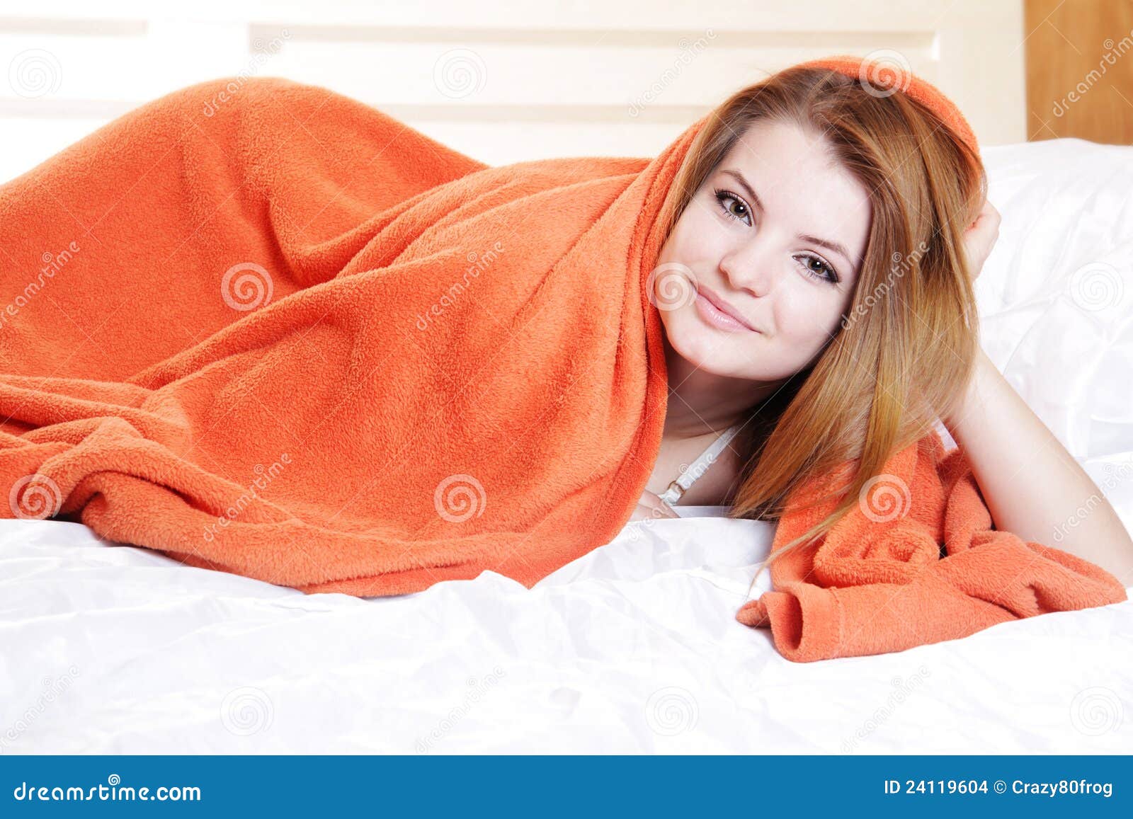 Young woman in bed stock photo. Image of portrait, girl - 24119604