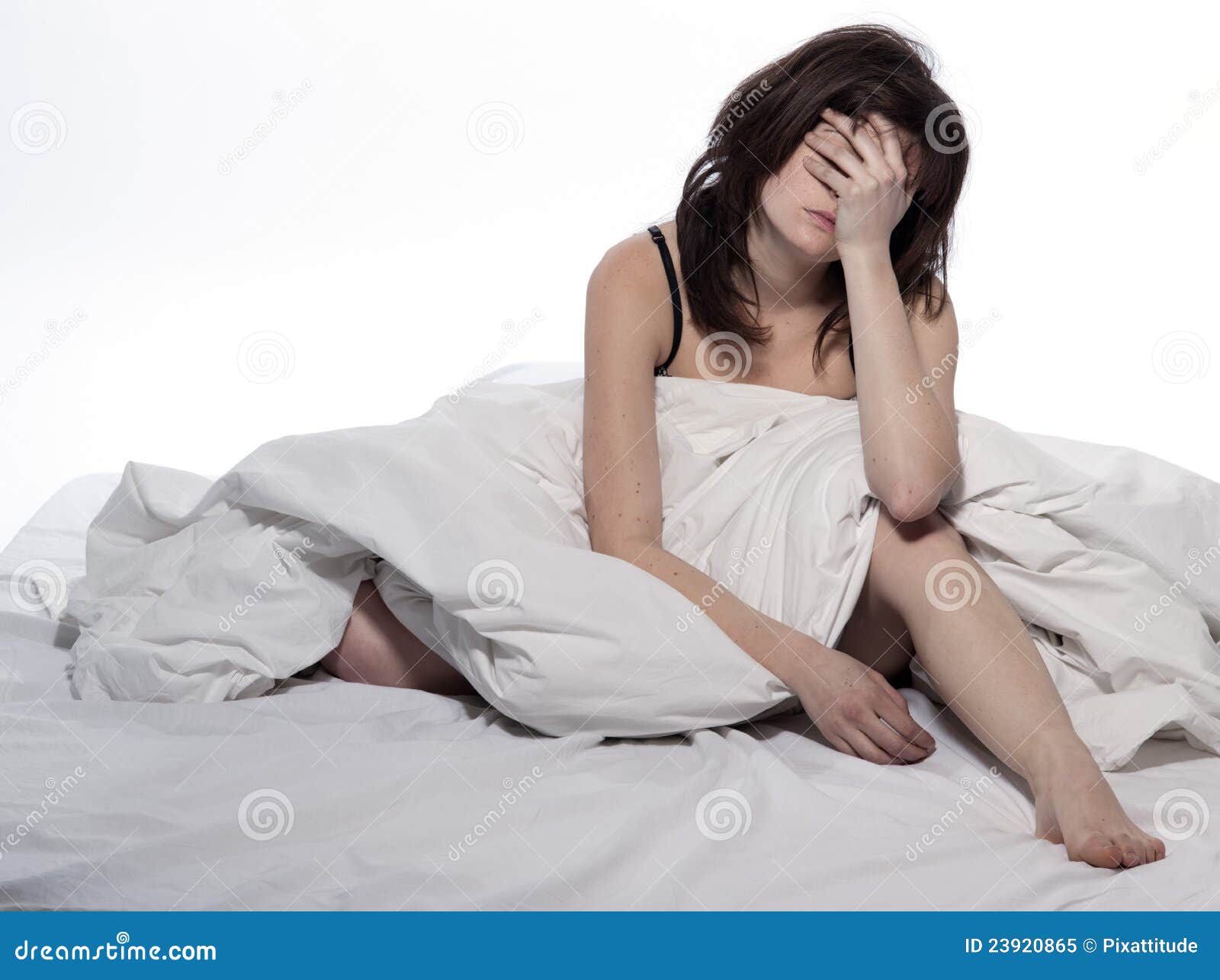 Young Woman In Bed Awakening Hangover Stock Image - Image of nightgowns ...