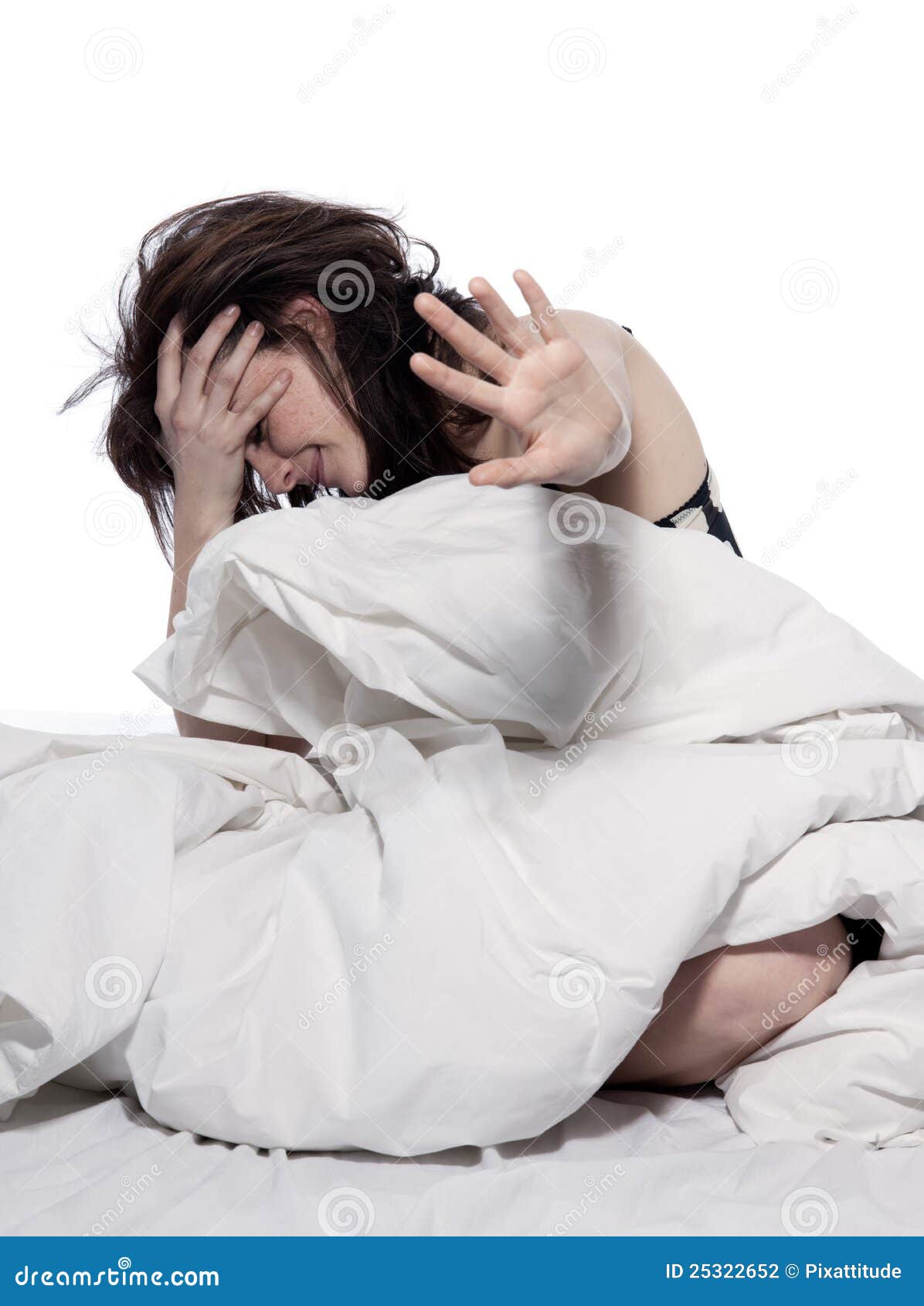 Young Woman in Bed Awakening Tired Insomnia Stock Photo - Image of ...