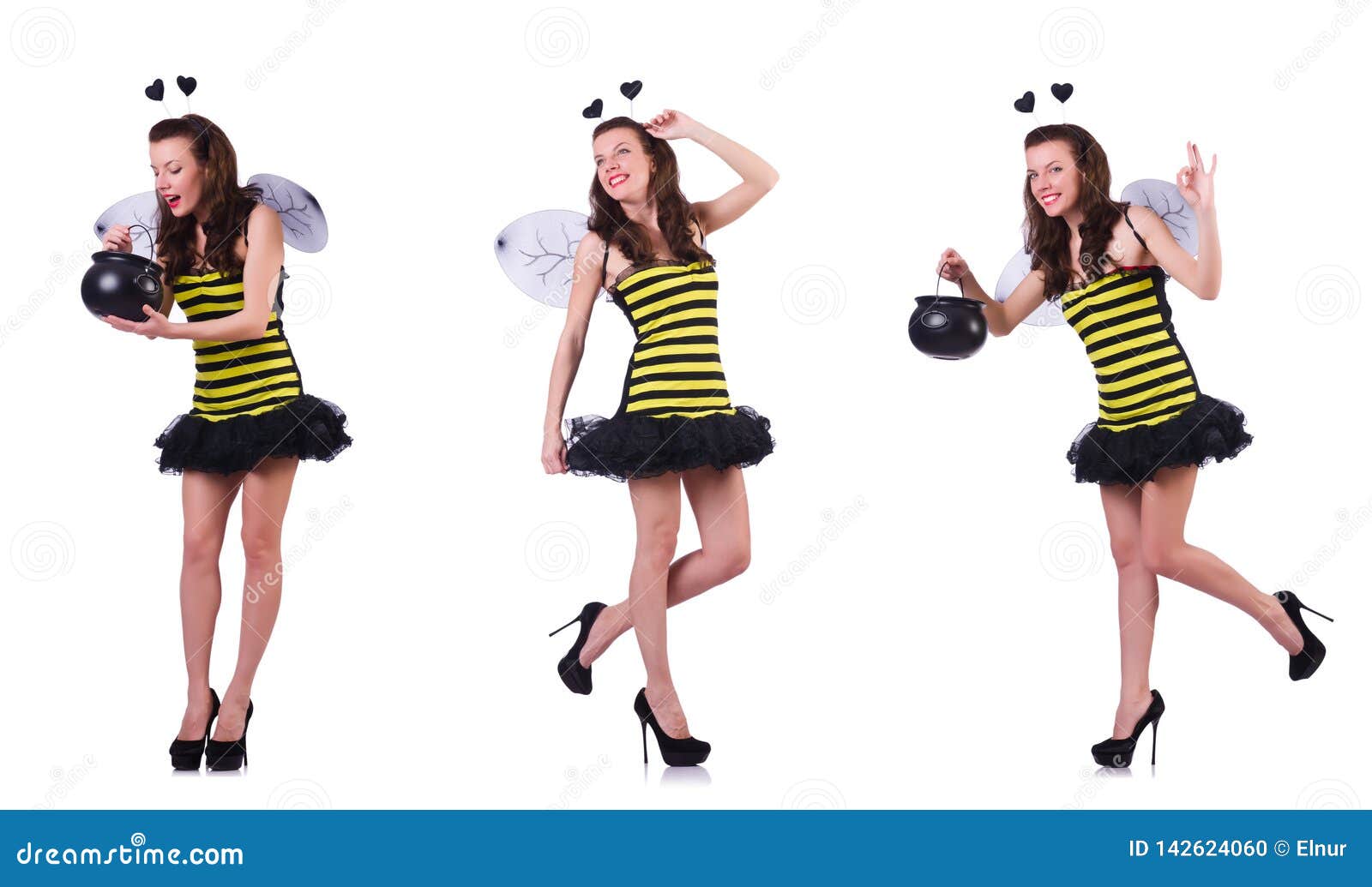 The Young Woman in Bee Costume Isolated on White Stock Photo - Image of ...