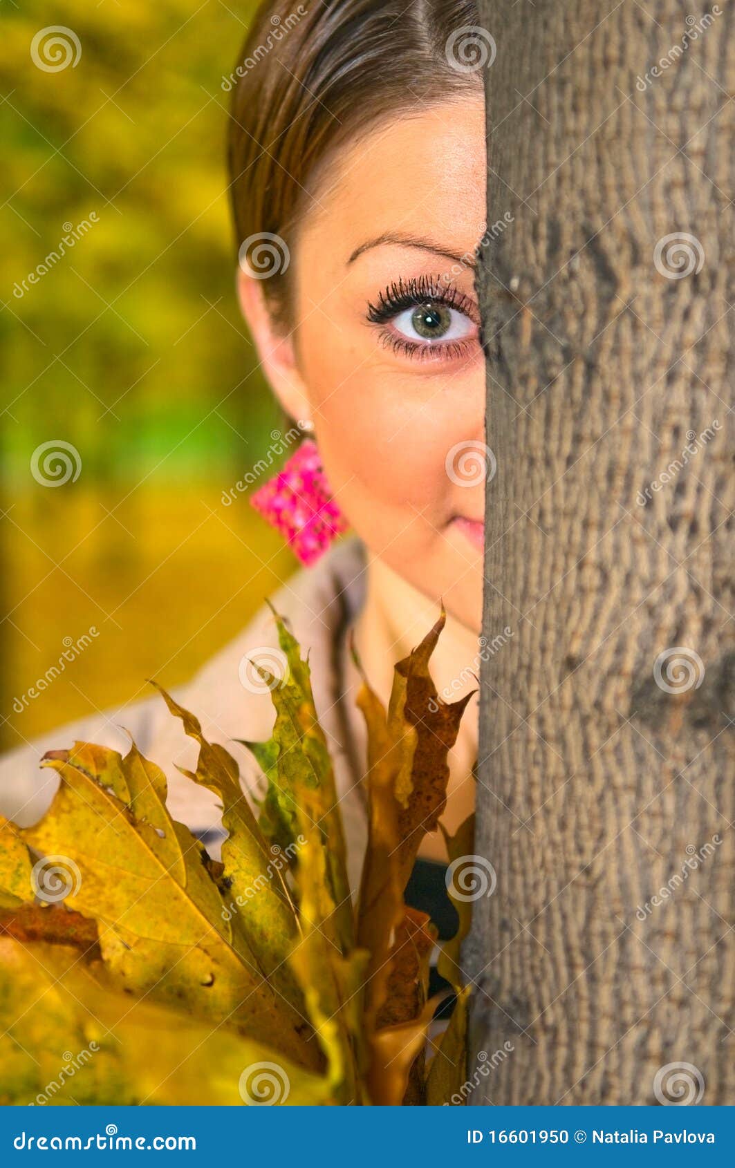 Young Woman Behind the Tree Stock Photo - Image of woman, maple: 16601950