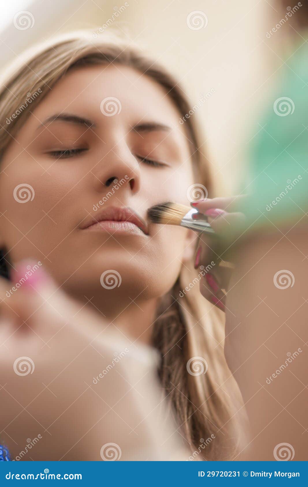 Woman is Being Applied Makeup Powder Stock Image - Image of smiling ...