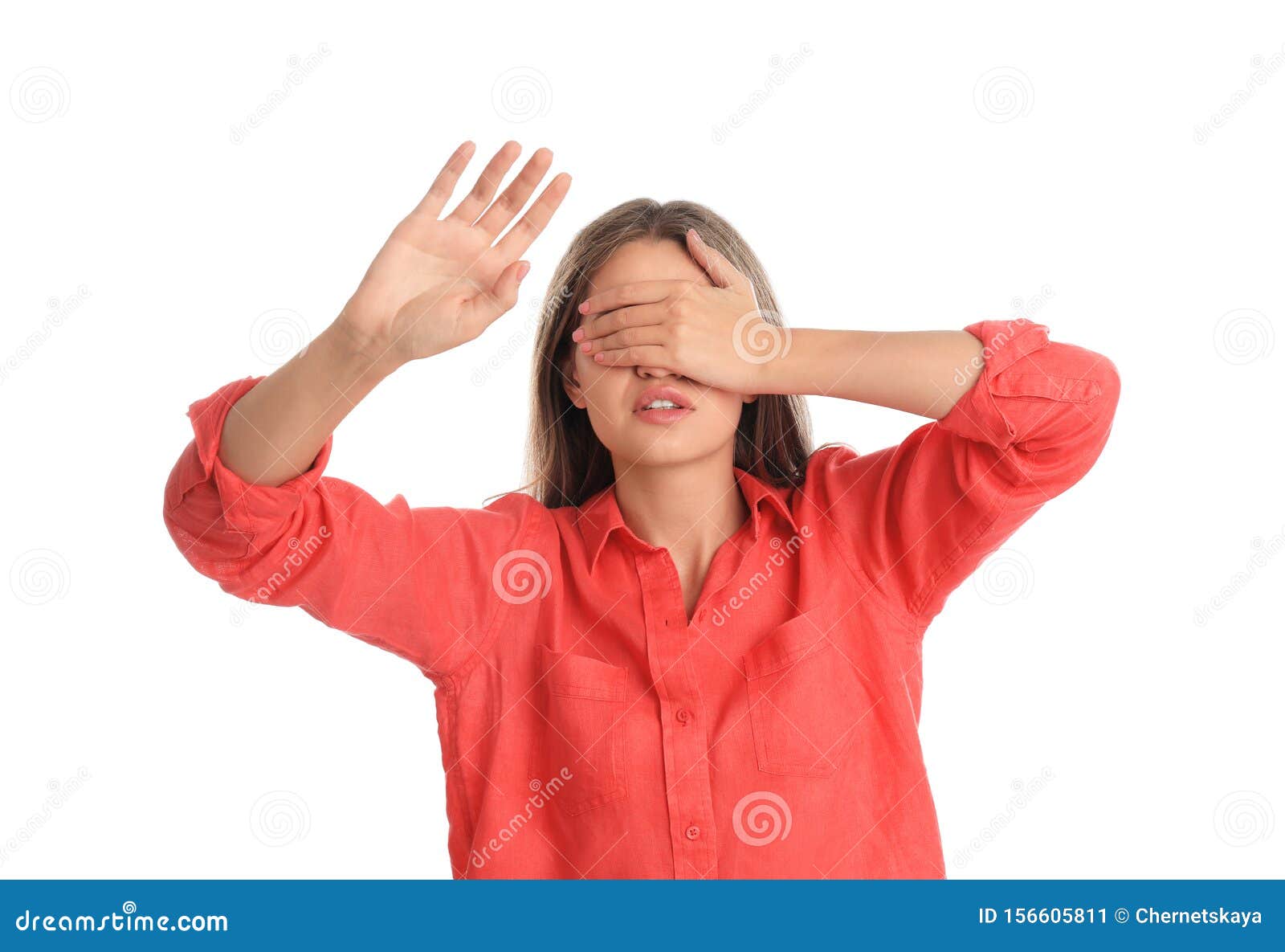 Young woman being blinded stock image. Image of hide - 156605811