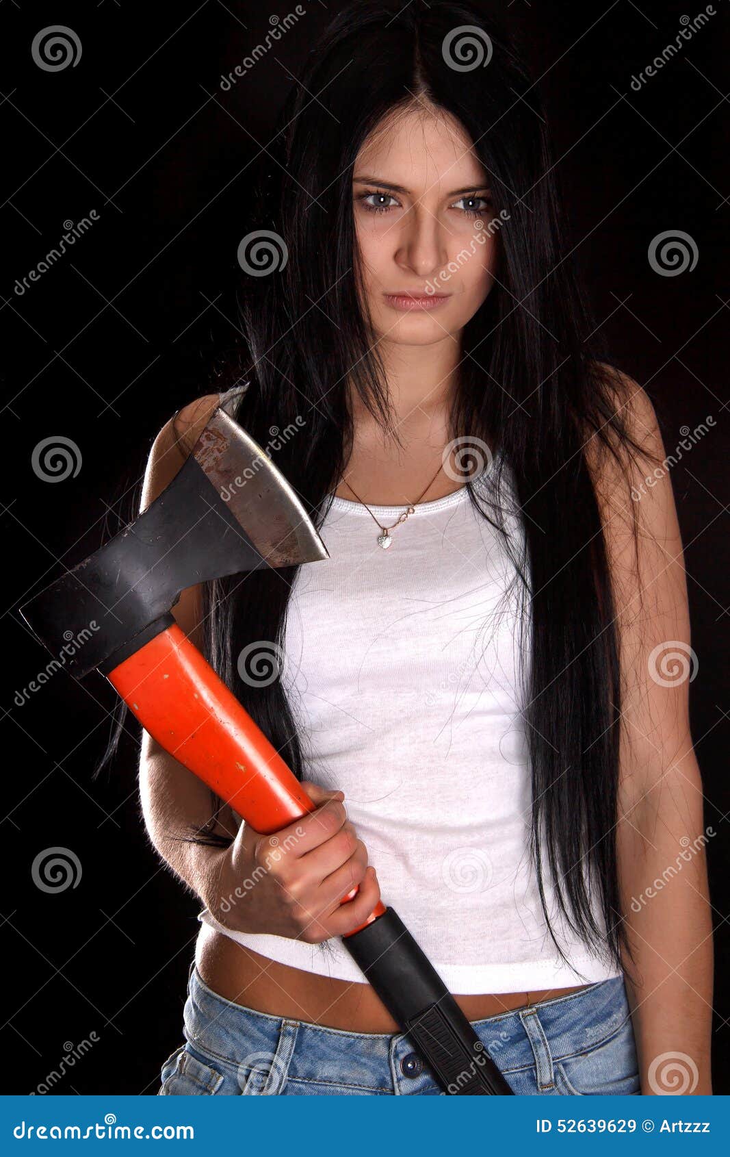 Young woman with a big axe stock image. Image of brunette - 52639629