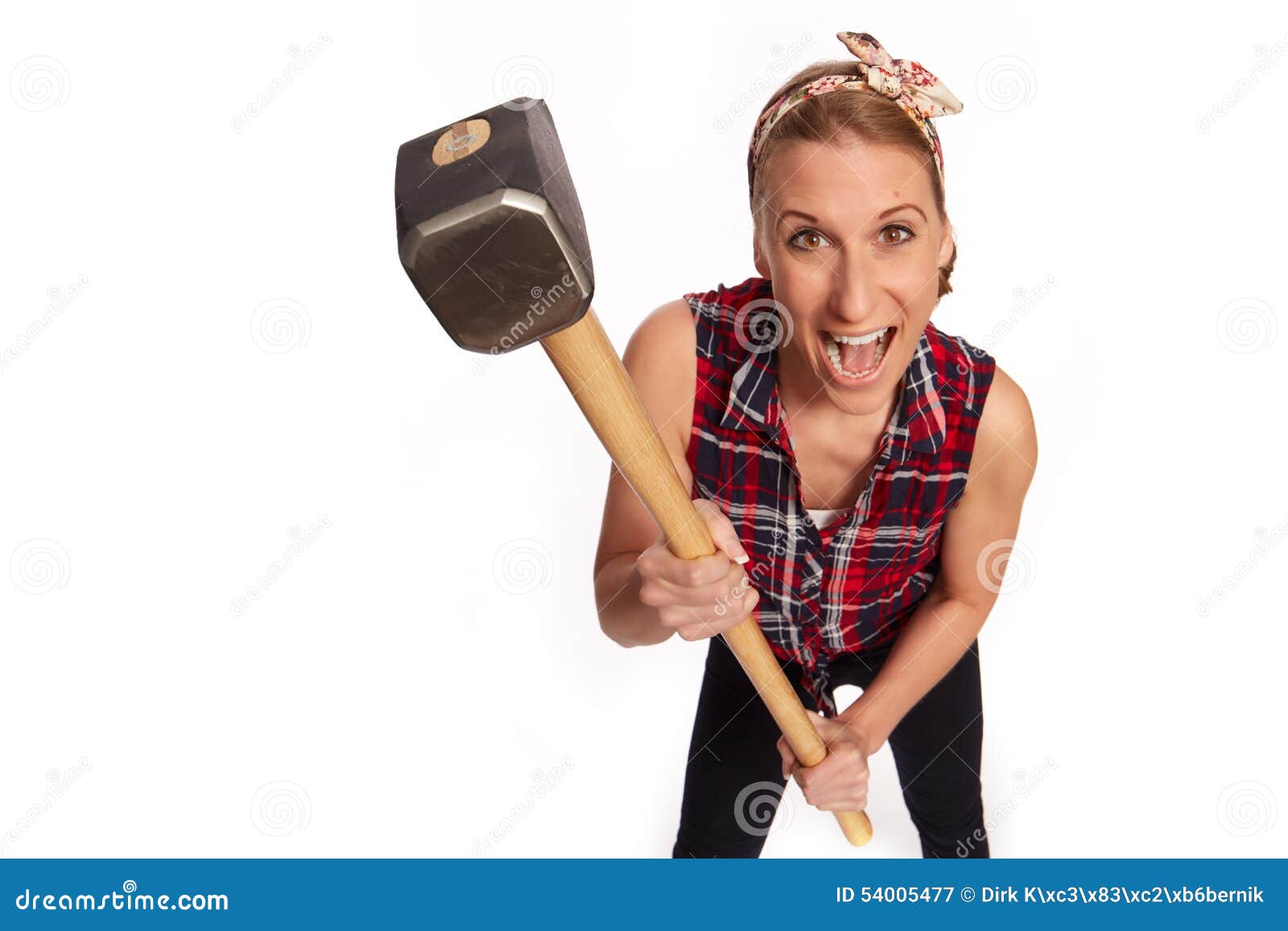 Young Woman with a Big Hammer Stock Image - Image of girl, glasses ...
