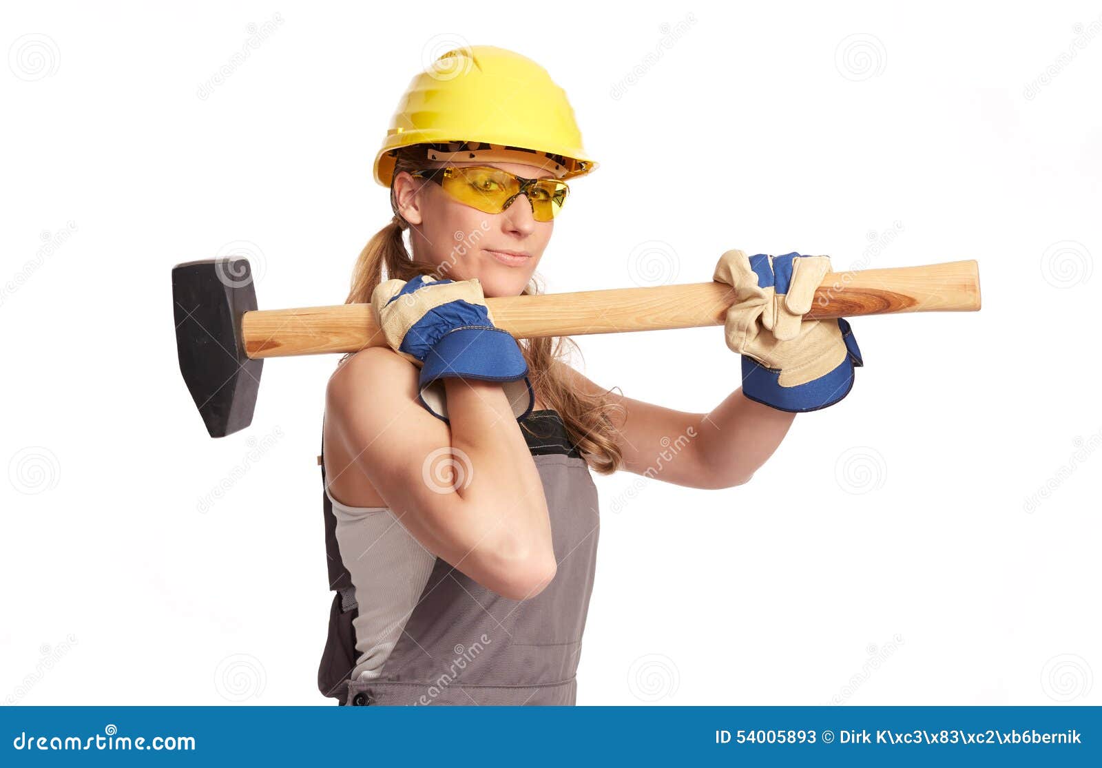 Young Woman with a Big Hammer Stock Image - Image of build, tear: 54005893