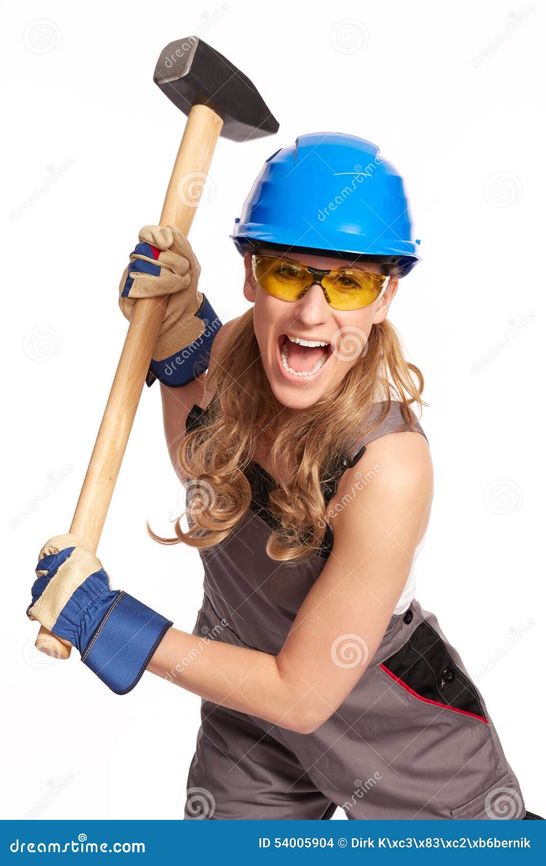 Young Woman with a Big Hammer Stock Photo - Image of hammer, barney ...