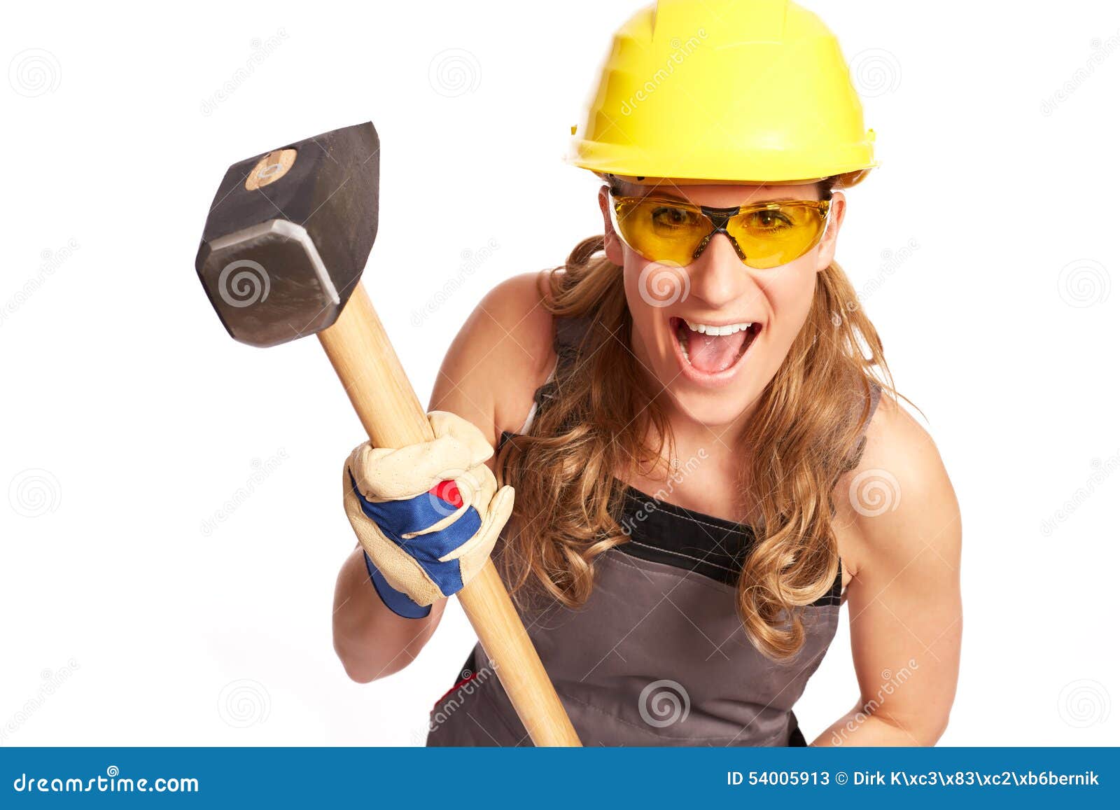 Young Woman with a Big Hammer Stock Image - Image of crafts, barney ...
