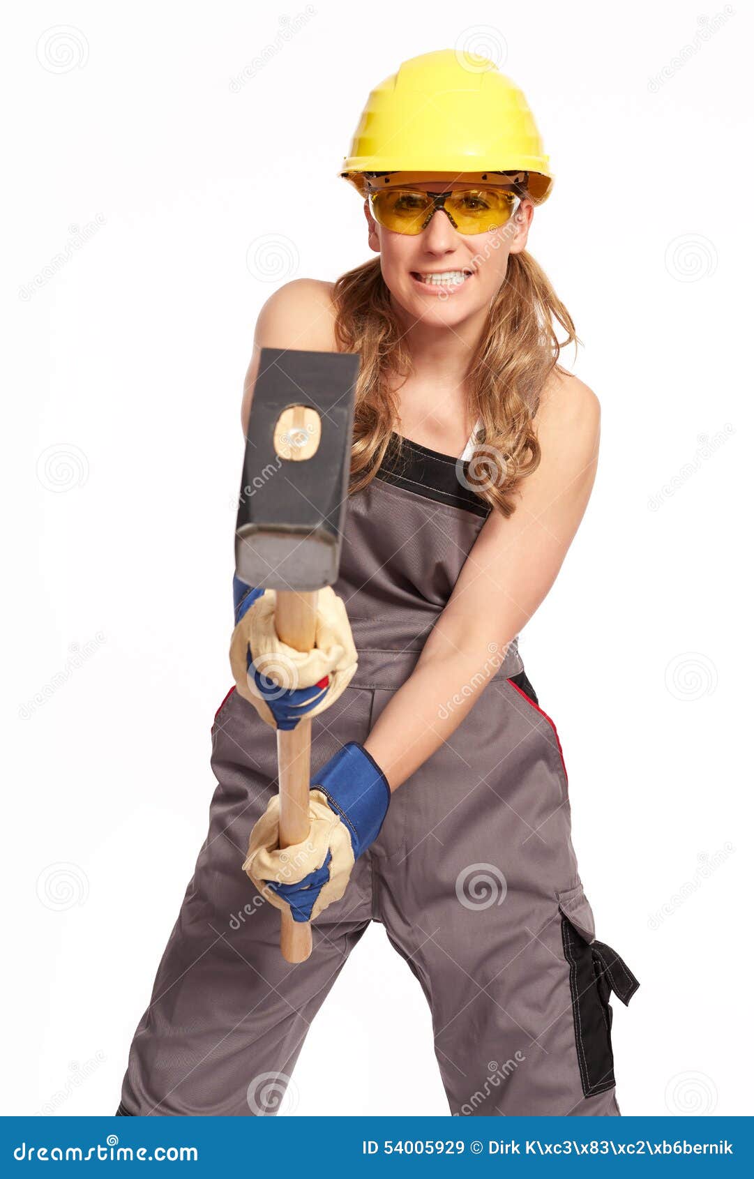 Young Woman with a Big Hammer Stock Image - Image of glasses, create ...