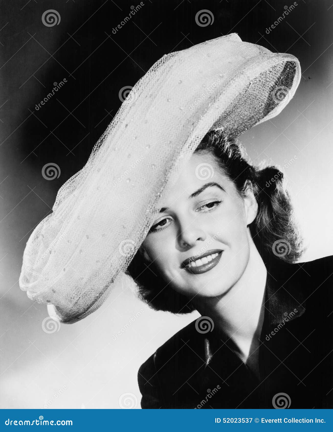 Young Woman with a Big White Hat Stock Image - Image of exquisite ...