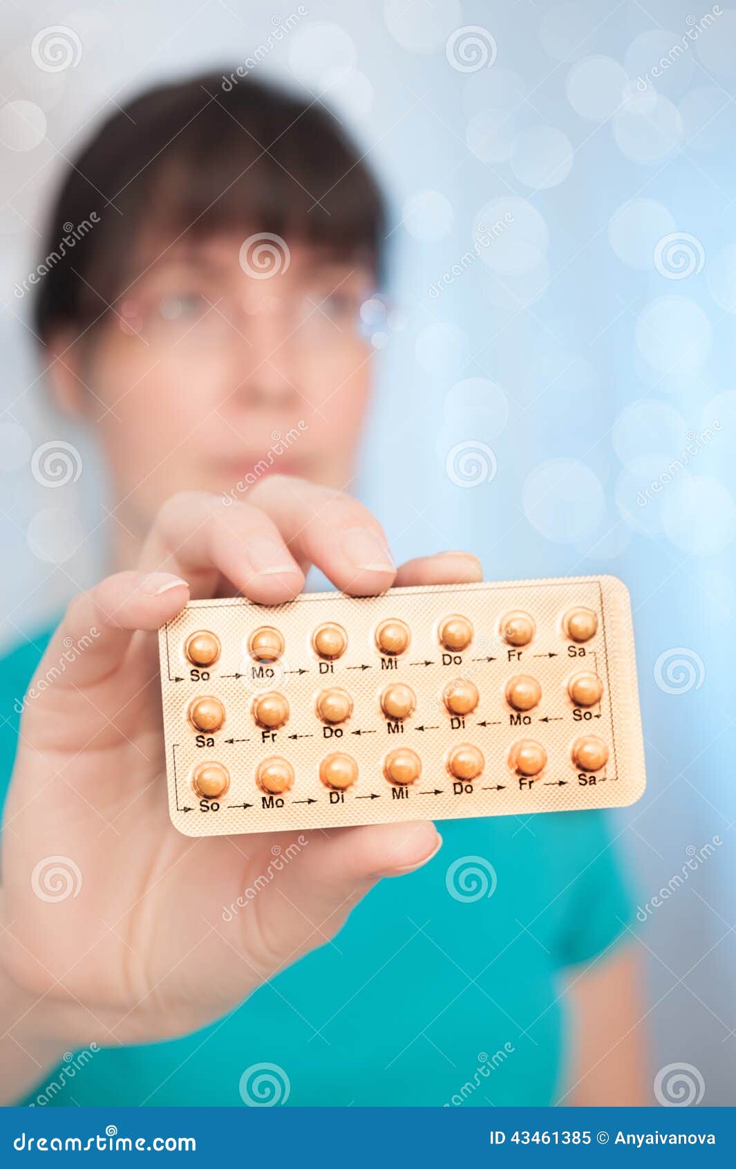 Young Woman with Birth Control Pills Stock Image - Image of glasses ...