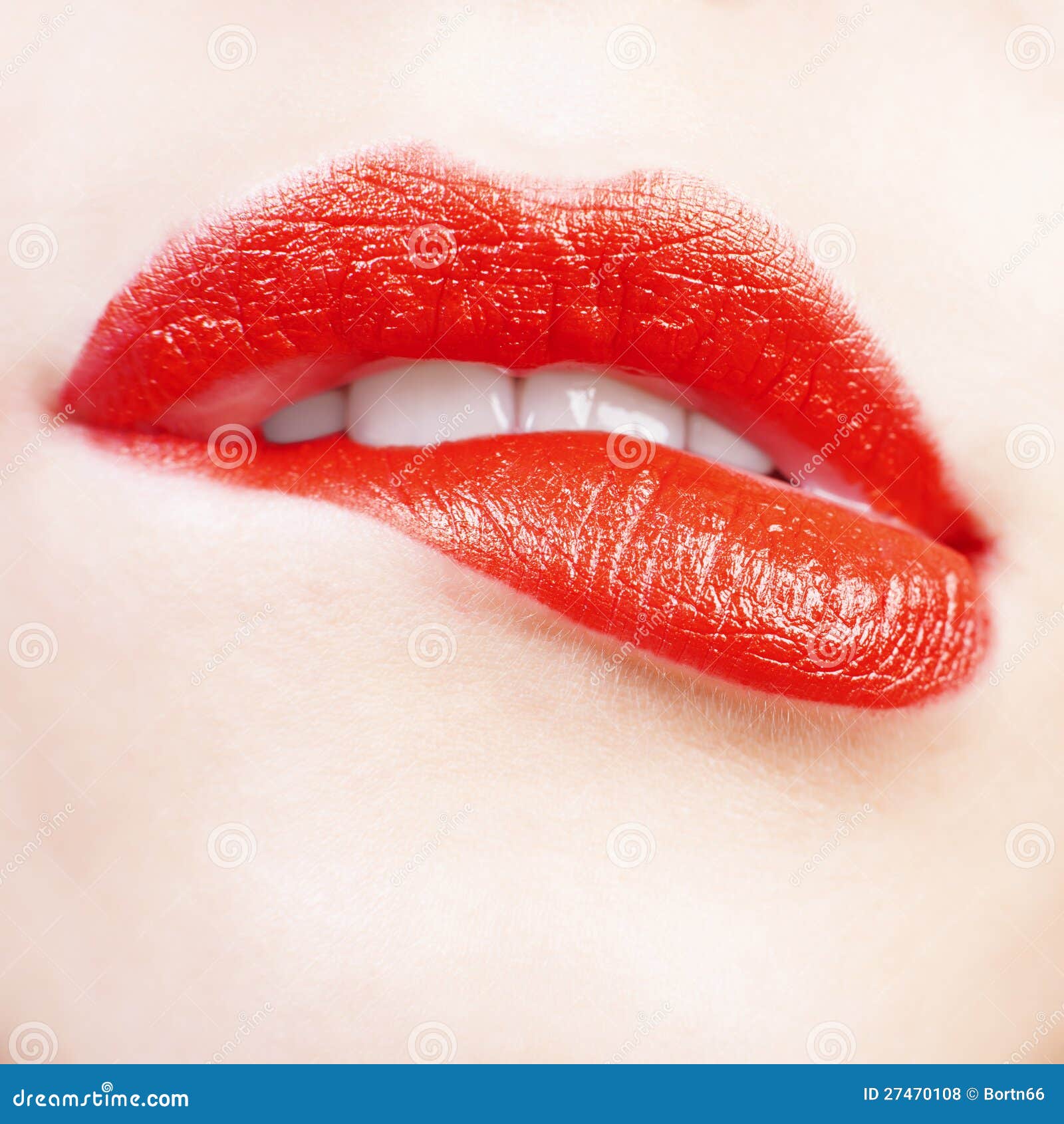 Young Woman Bit Her Lower Lip Stock Photo - Image of color, facial ...