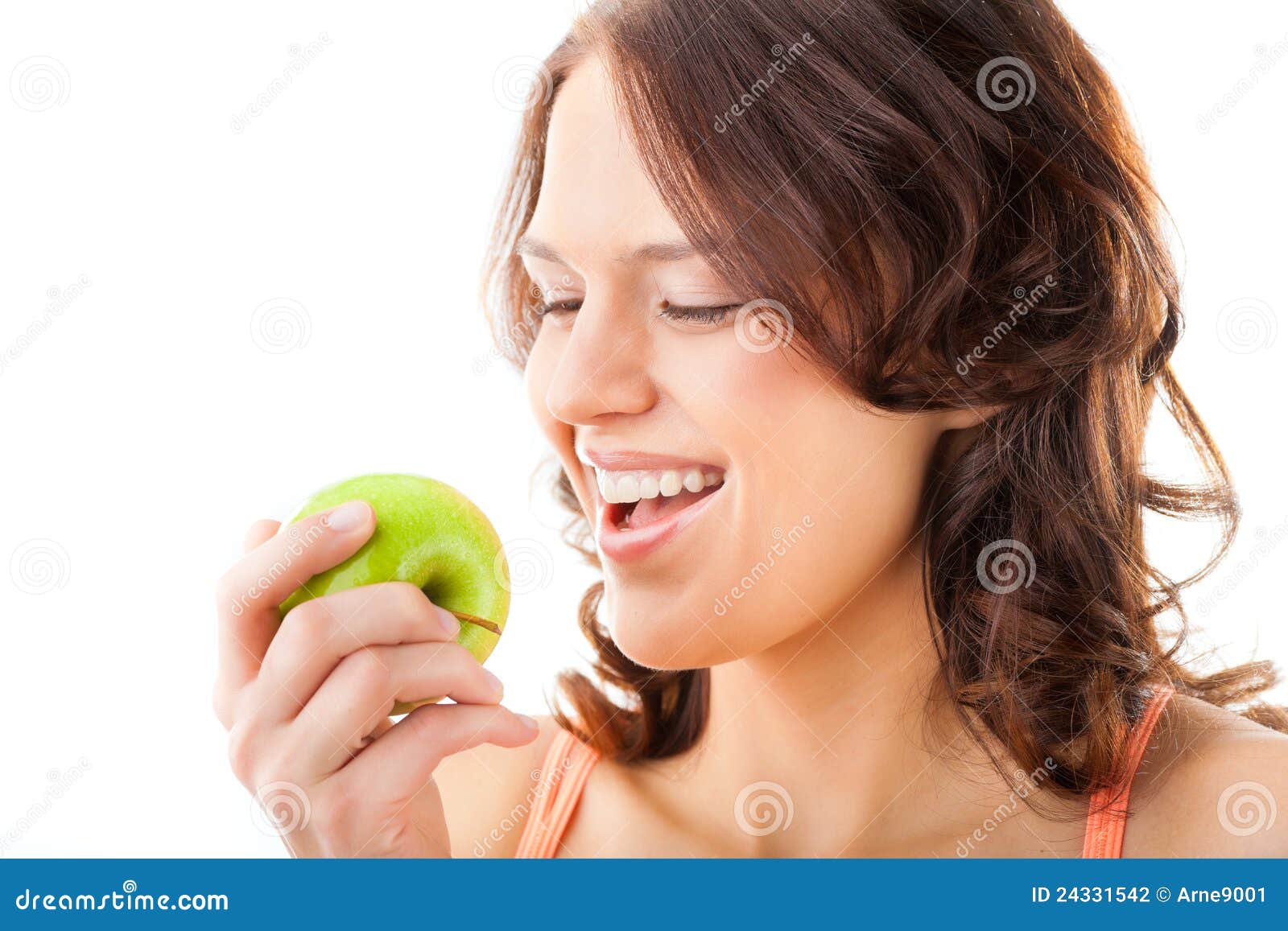 Young Woman Bites in a Fresh and Healthy Apple Stock Photo - Image of ...