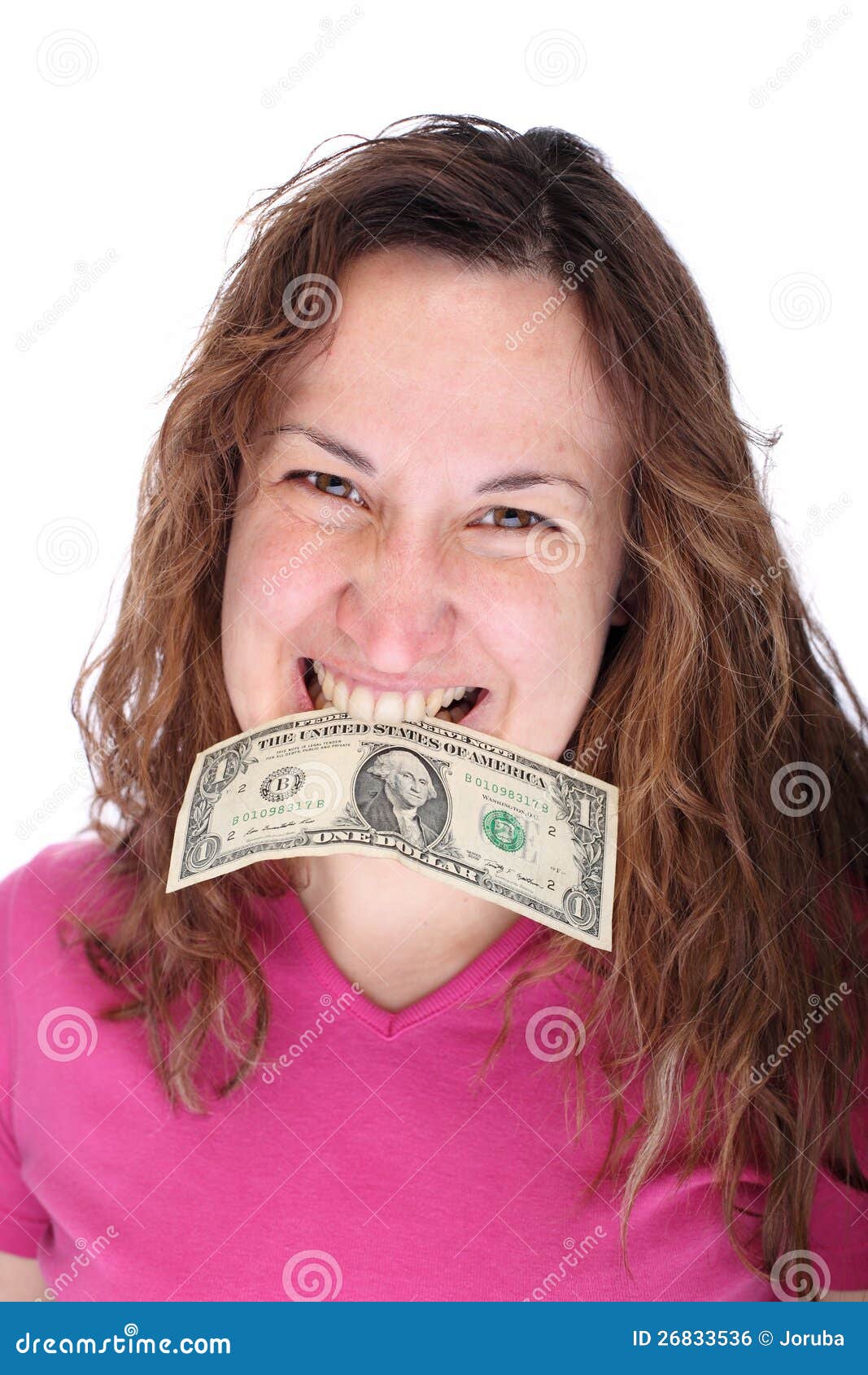 Young woman biting dollars stock photo. Image of metal - 26833536