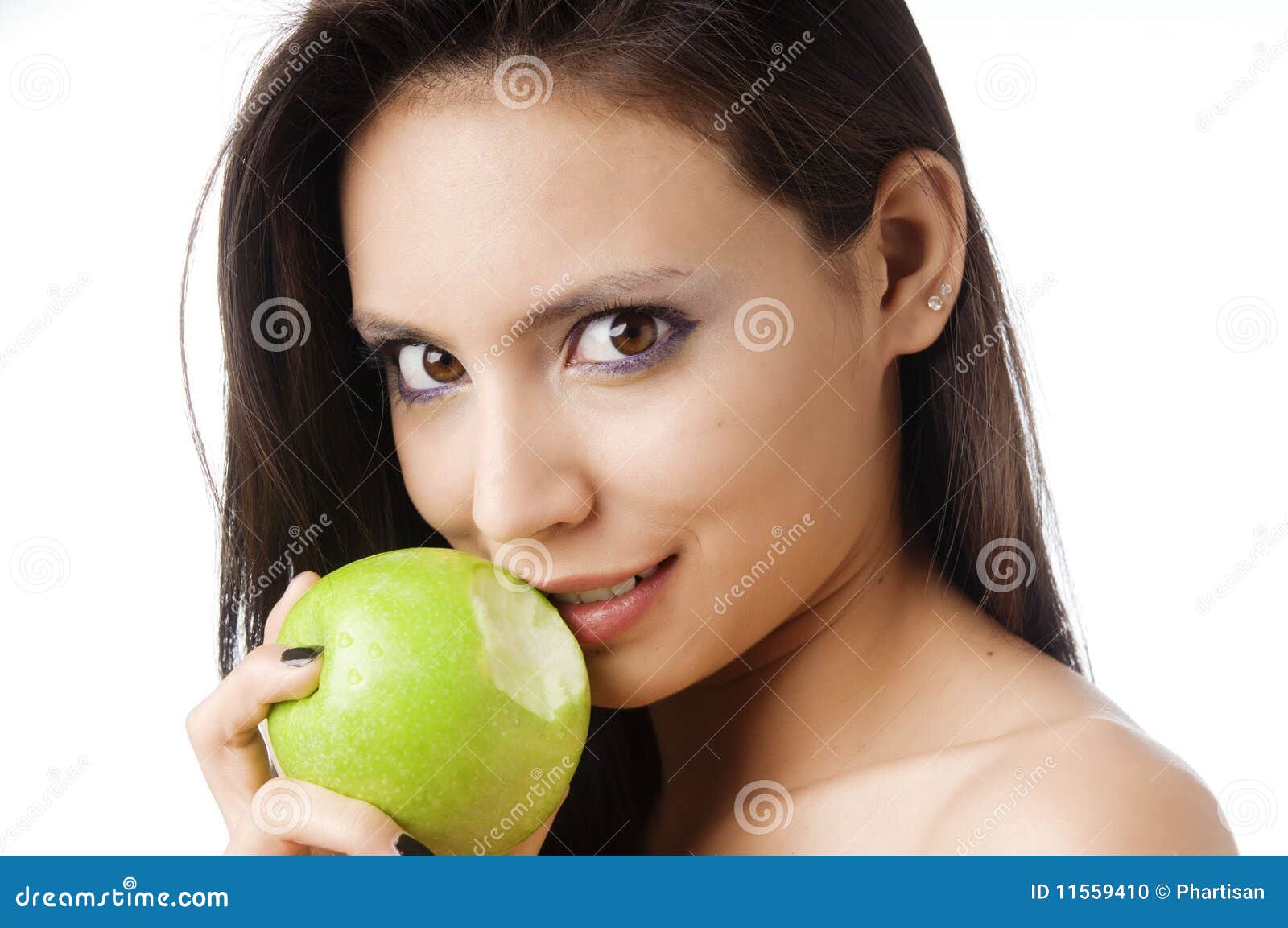 Young Woman Biting a Green Apple Stock Photo - Image of organic, nature ...