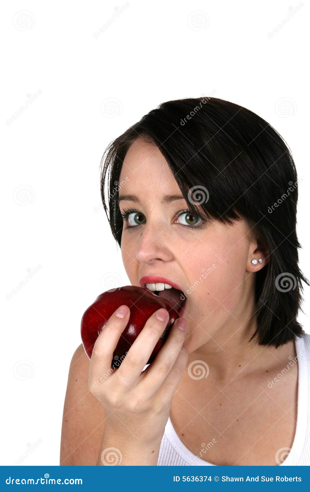 Young Woman Biting Red Apple Stock Photo - Image of pretty, snack: 5636374