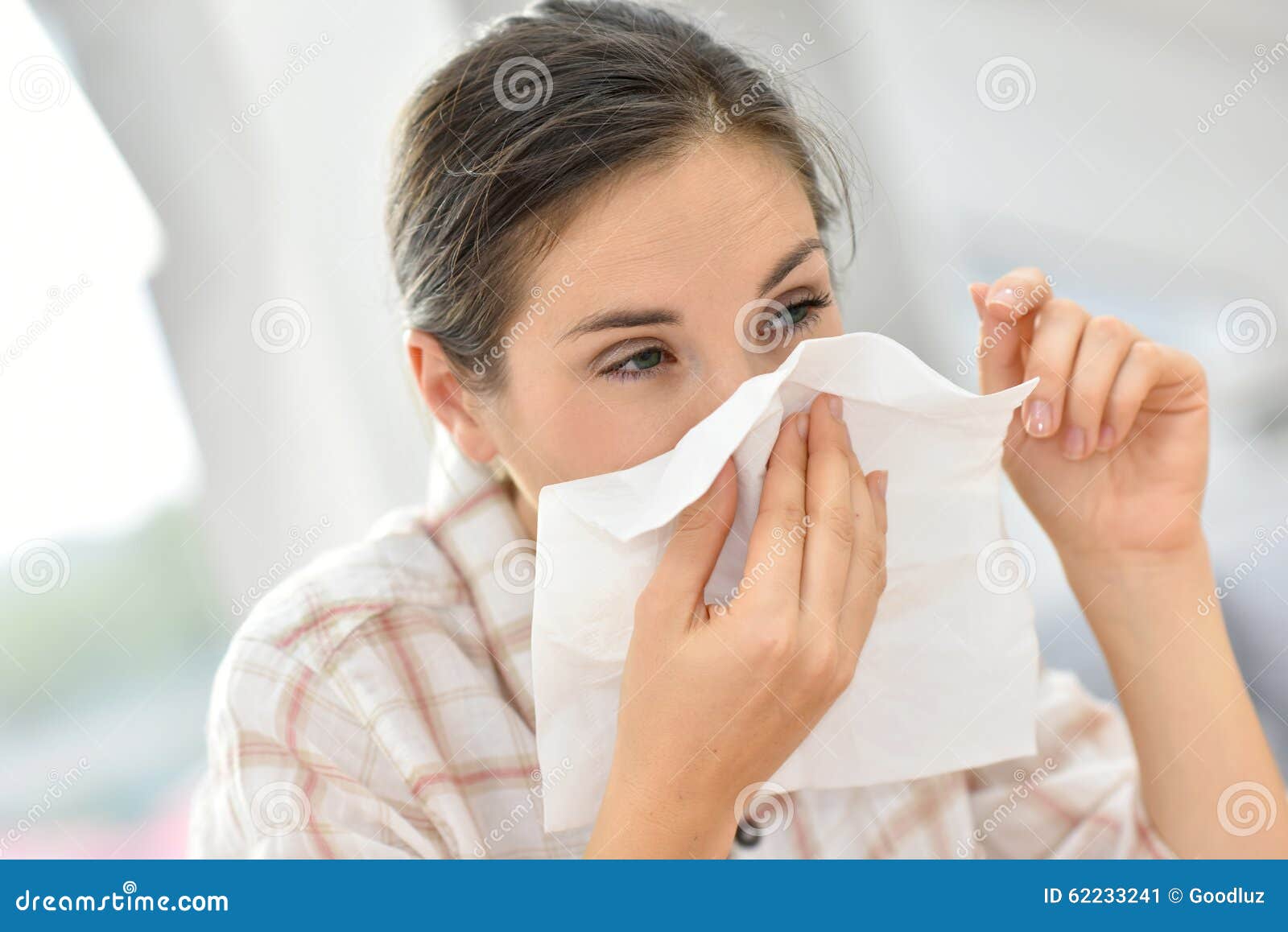 Young Woman Blowing Her Nose Having Cold Stock Image - Image of ...