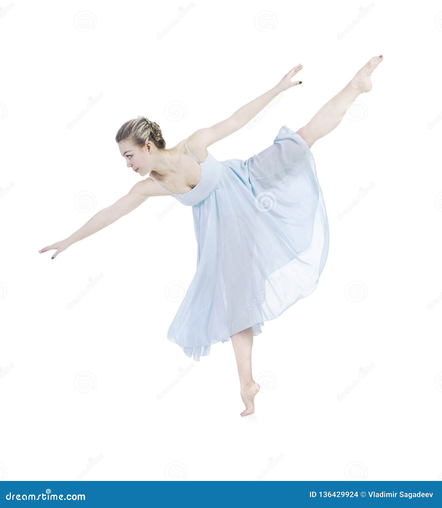 A Young Woman in Blue Dancing Ballet Stock Photo - Image of girl, dress ...