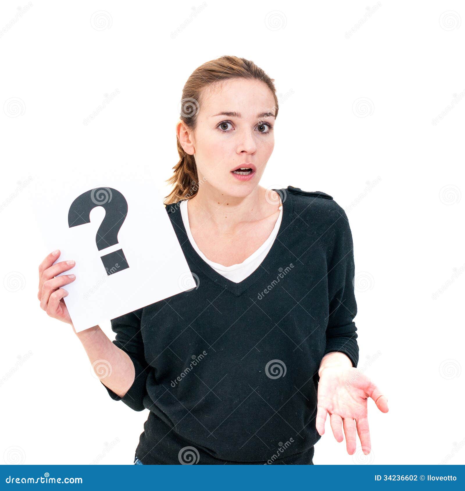 Young Woman with Board Question Mark Sign Stock Photo - Image of ...