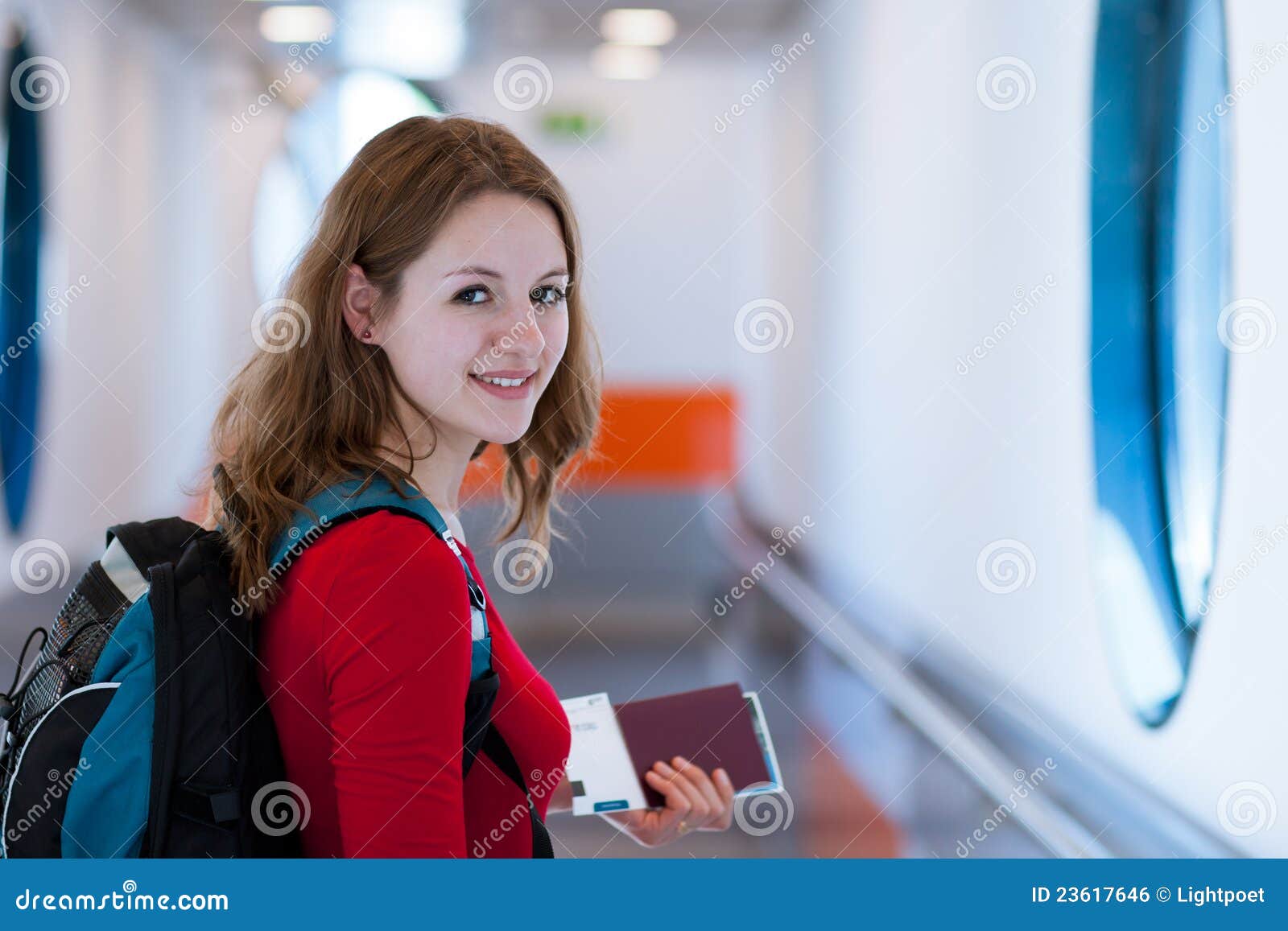 Young Woman Boarding an Aircraft Stock Photo - Image of cheerful ...