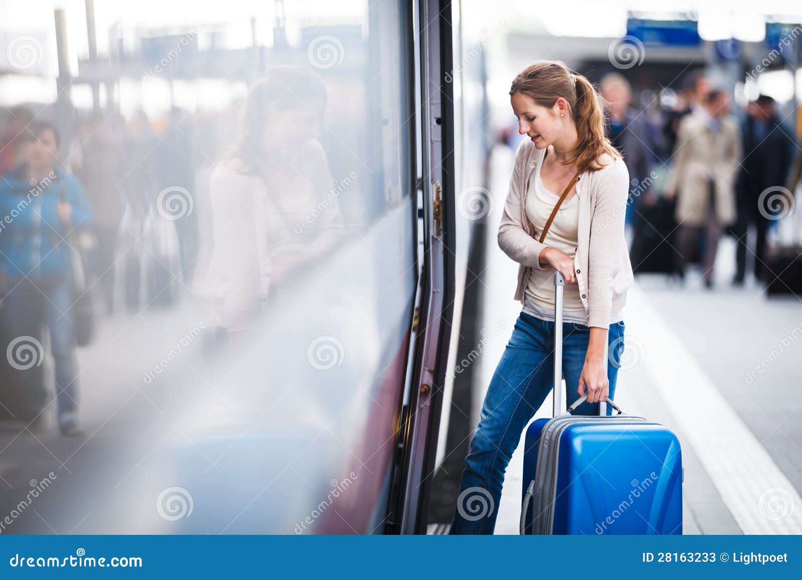 Young Woman Boarding a Train Stock Image - Image of girl, journey: 28163233