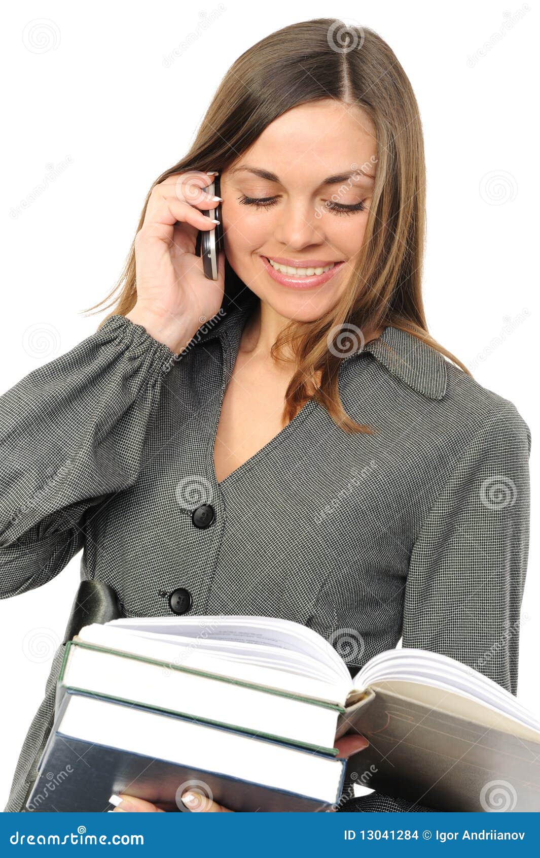 The Young Woman with the Book and Phone Stock Photo - Image of learn ...