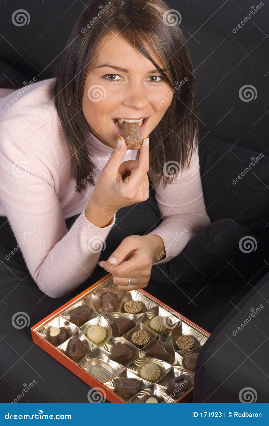 Young Woman with Box of Chocolates Stock Image - Image of gluttony ...
