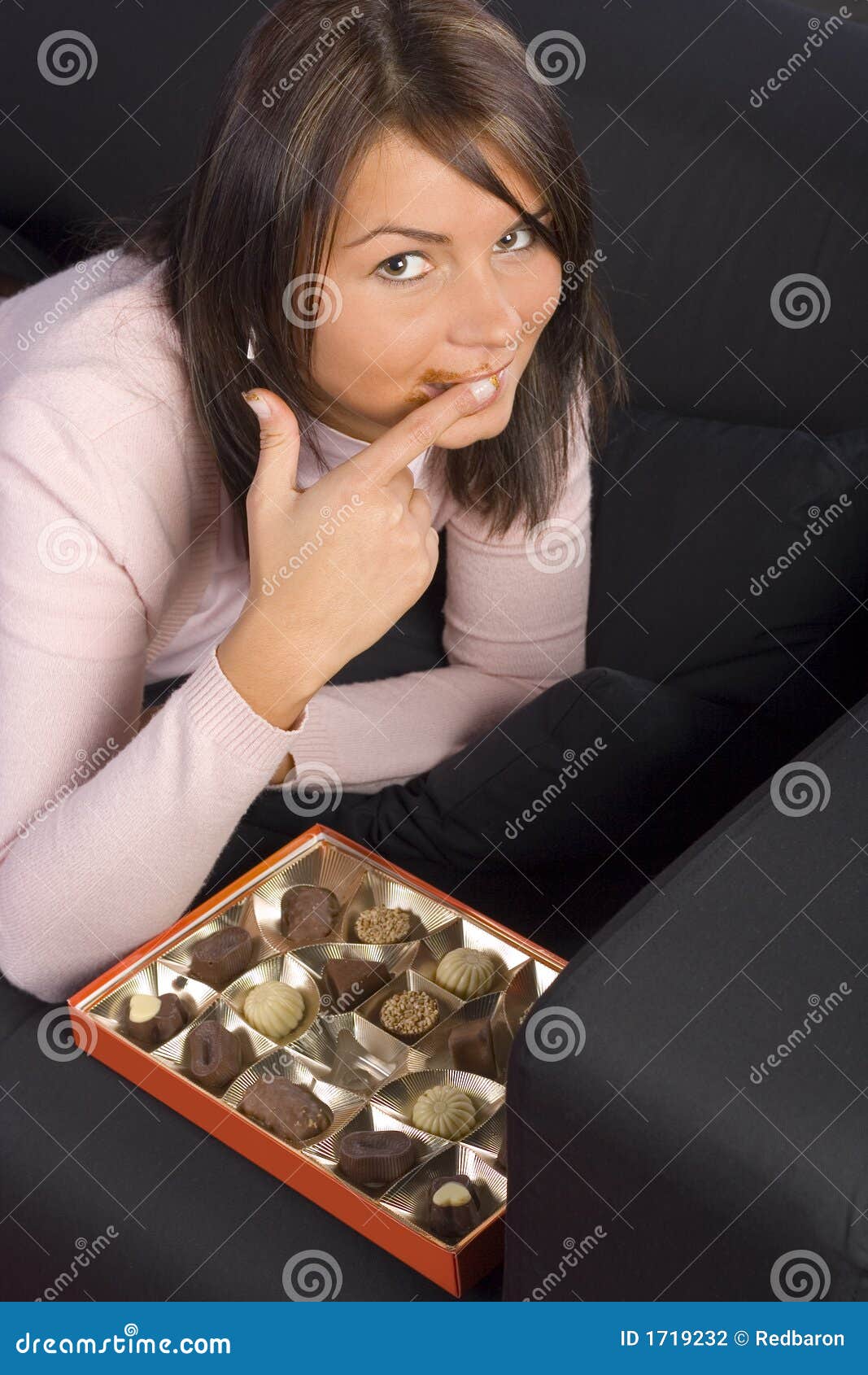 Young Woman with Box of Chocolates Stock Photo - Image of calories ...