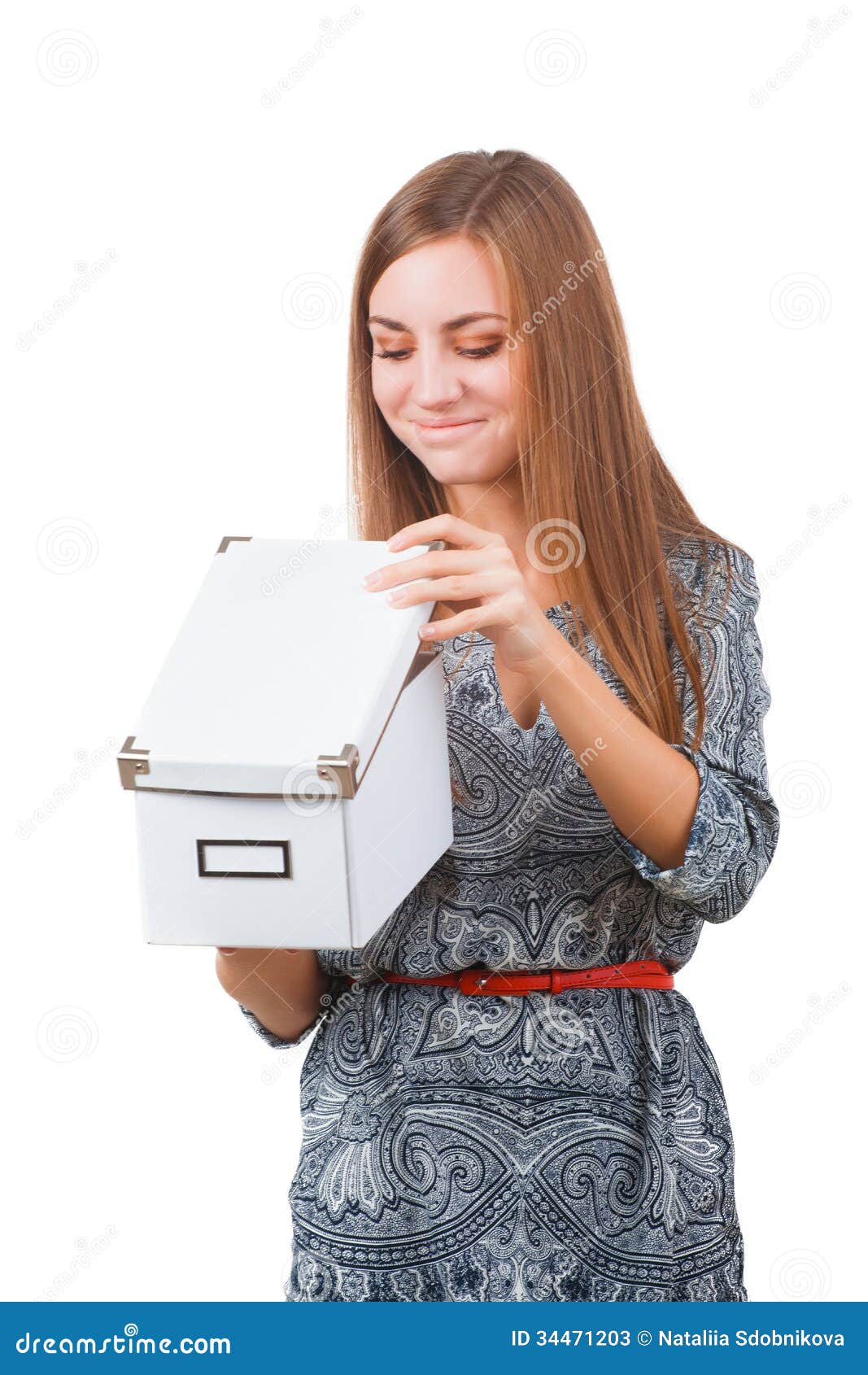Young woman with box stock image. Image of dress, smart - 34471203