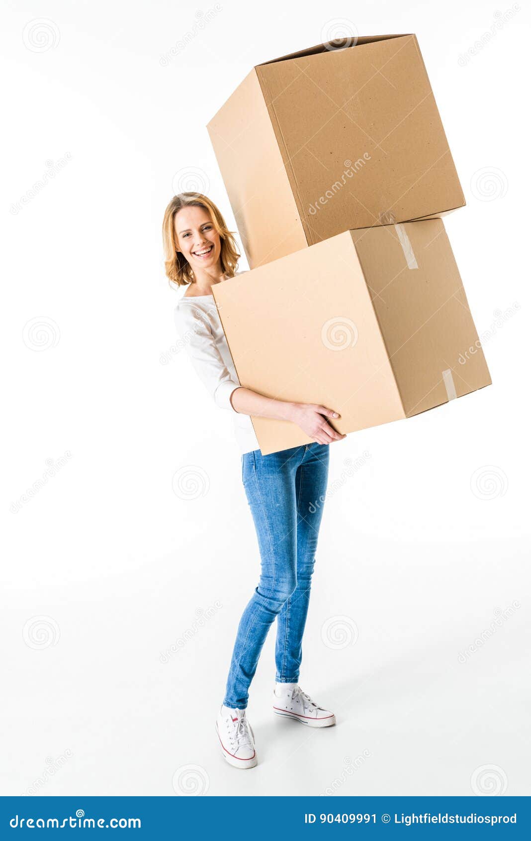 Young woman with boxes stock image. Image of woman, carrying - 90409991