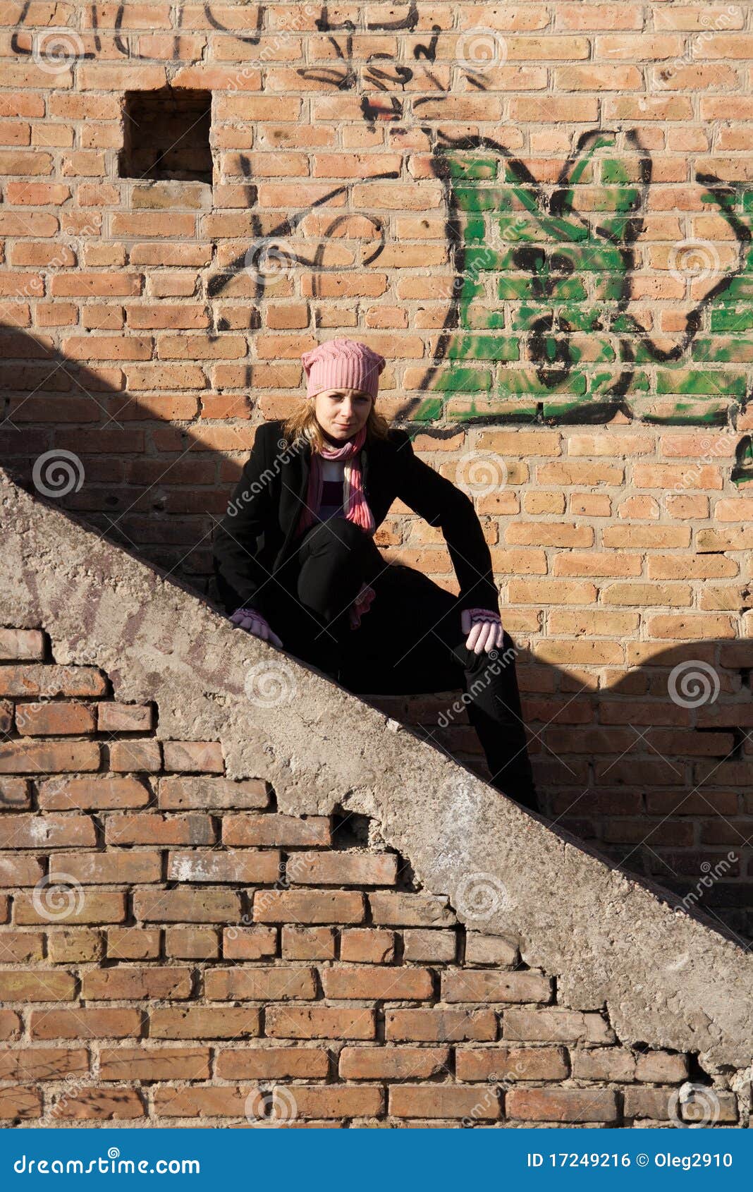 A Young Woman and Brick Wall Stock Photo - Image of beautiful, gray ...