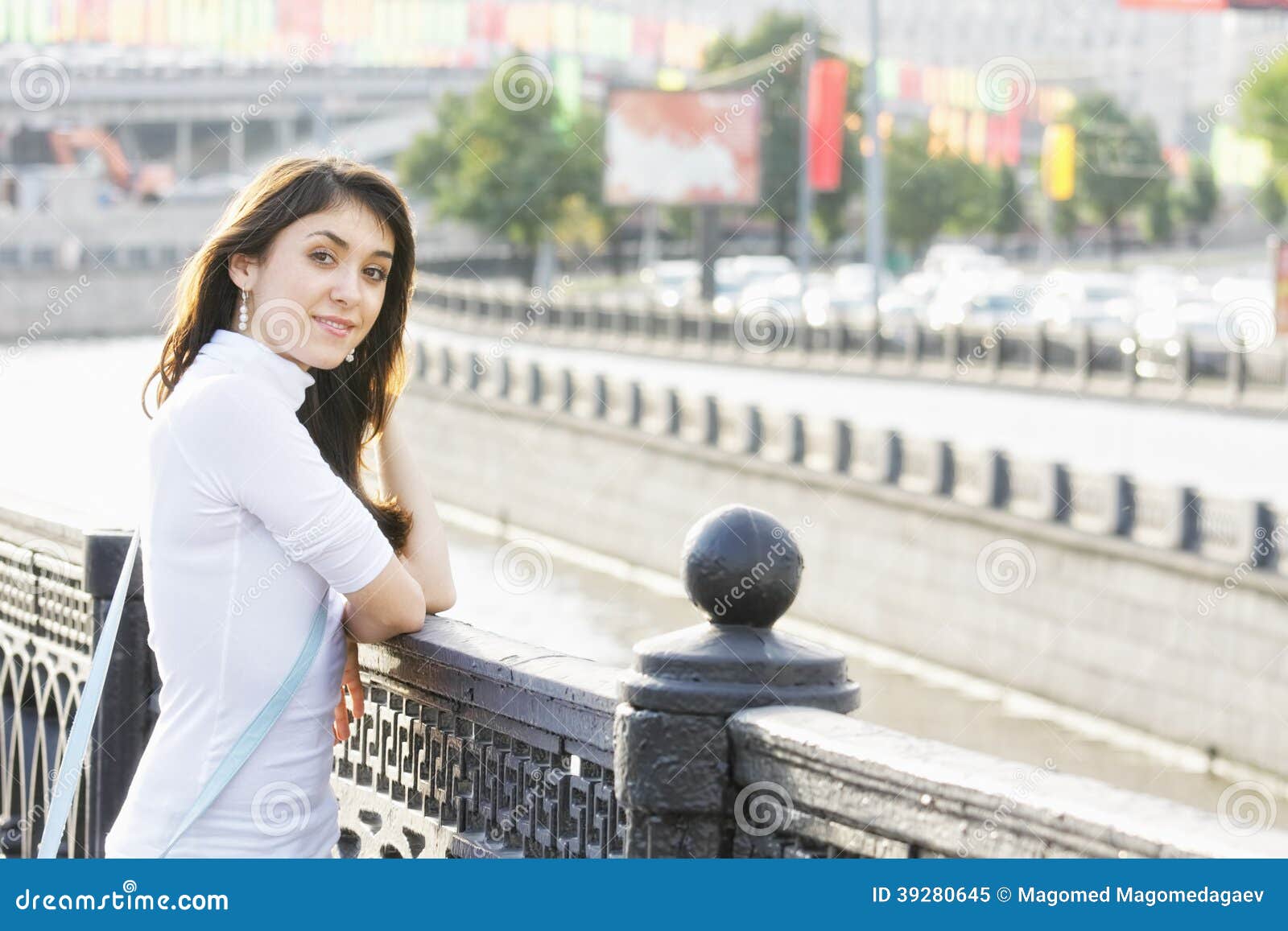 Young woman on the bridge stock image. Image of people - 39280645