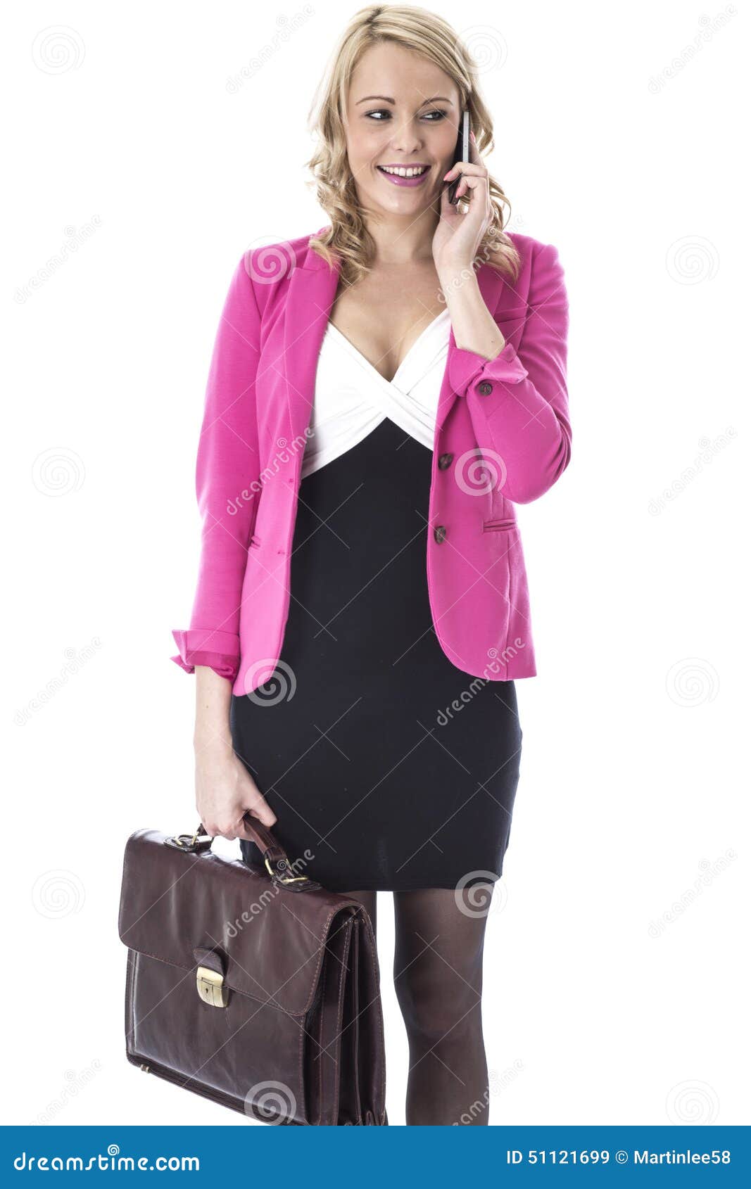 Young Woman with a Briefcase and Mobile Cell Phone Stock Image - Image ...