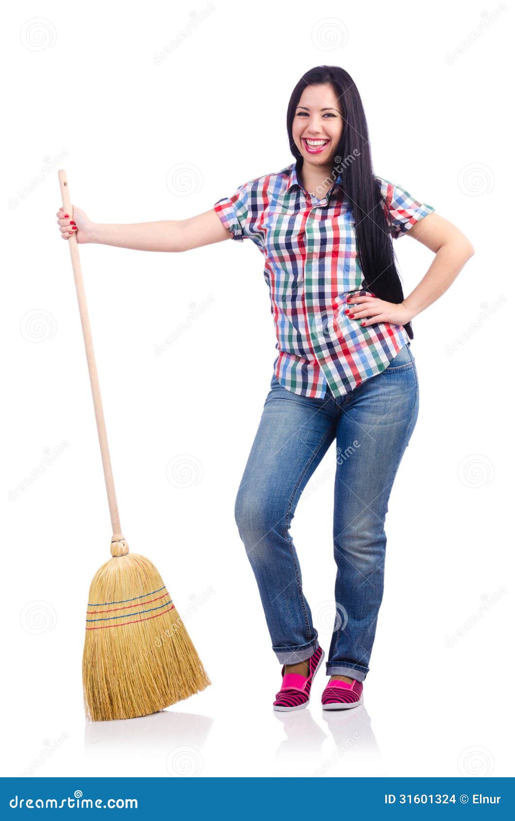 Young woman with broom stock photo. Image of cleaner - 31601324