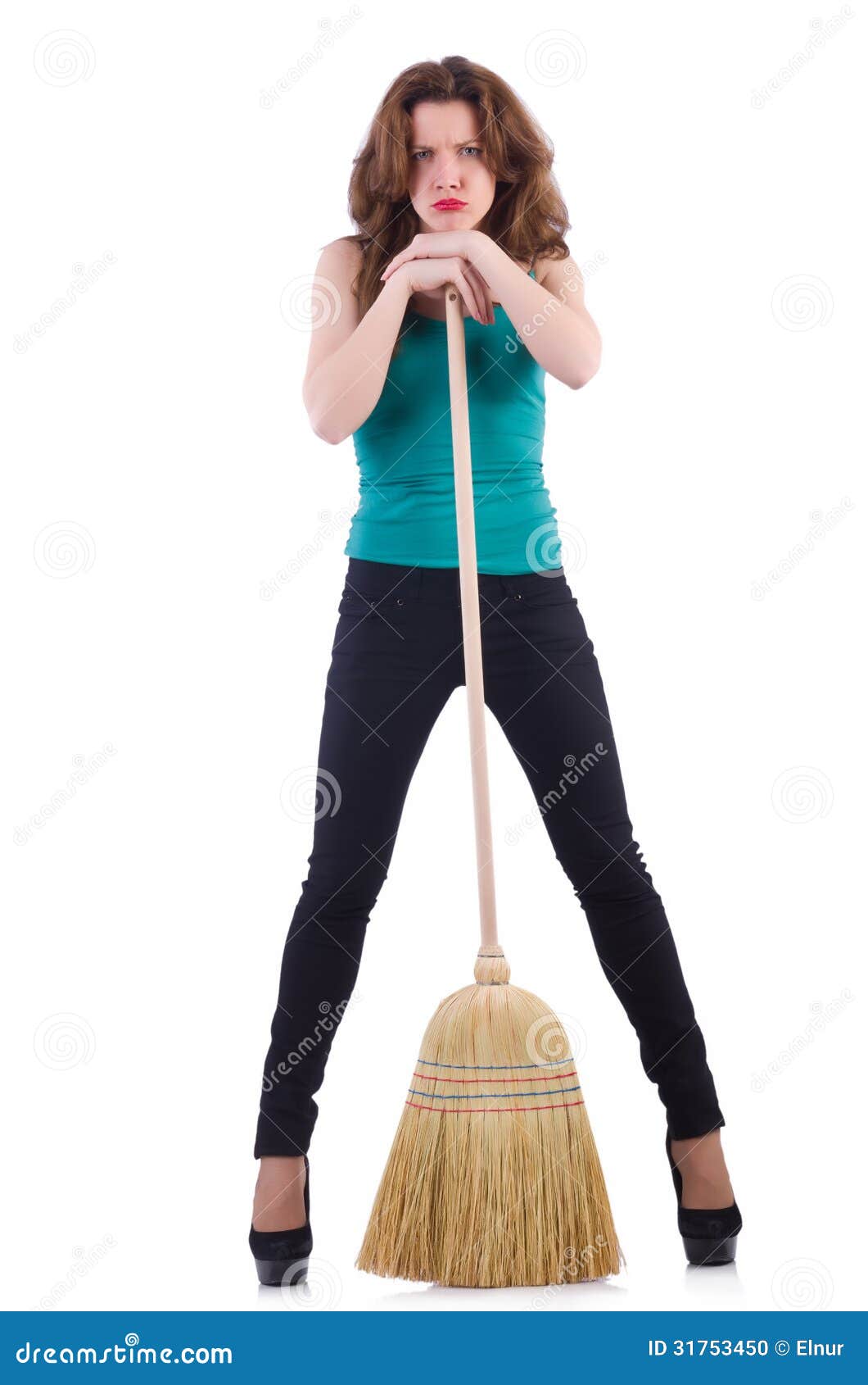 Young woman with broom stock photo. Image of cheerful - 31753450