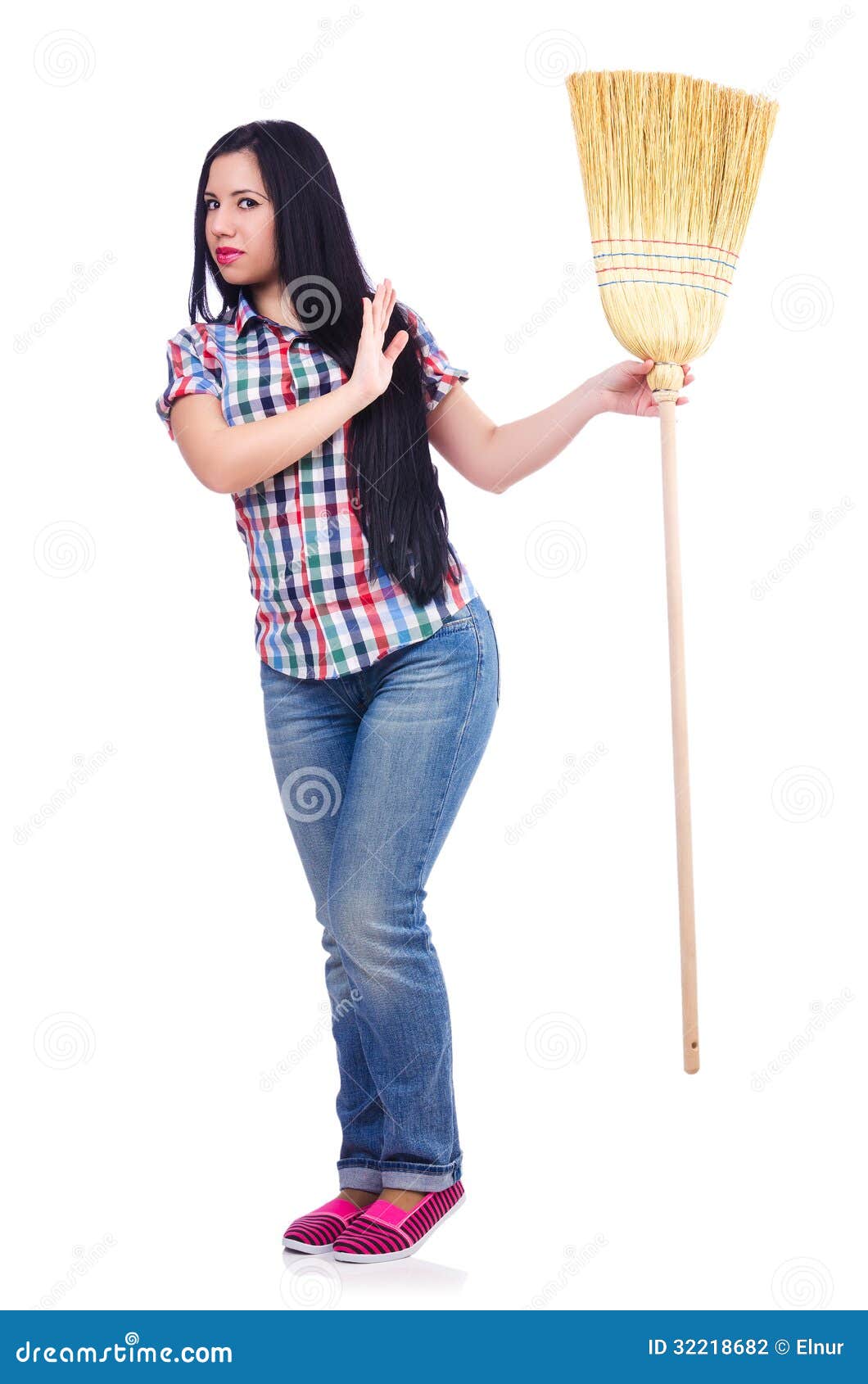 Young woman with broom stock photo. Image of girl, hygiene - 32218682