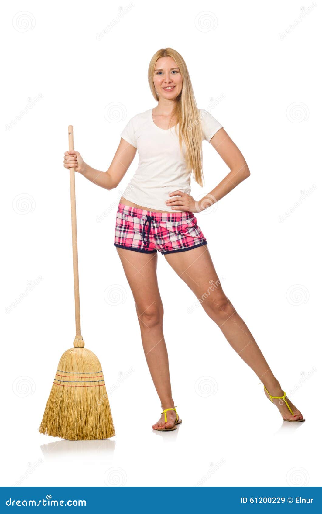 The Young Woman with Broom Isolated on White Stock Image - Image of ...