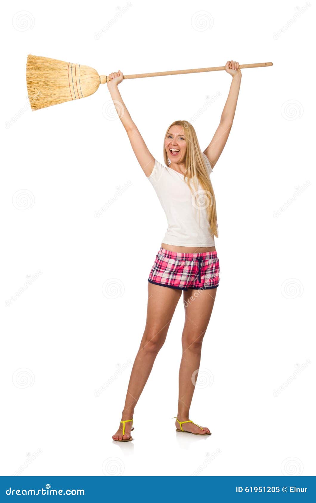The Young Woman with Broom Isolated on White Stock Image - Image of ...