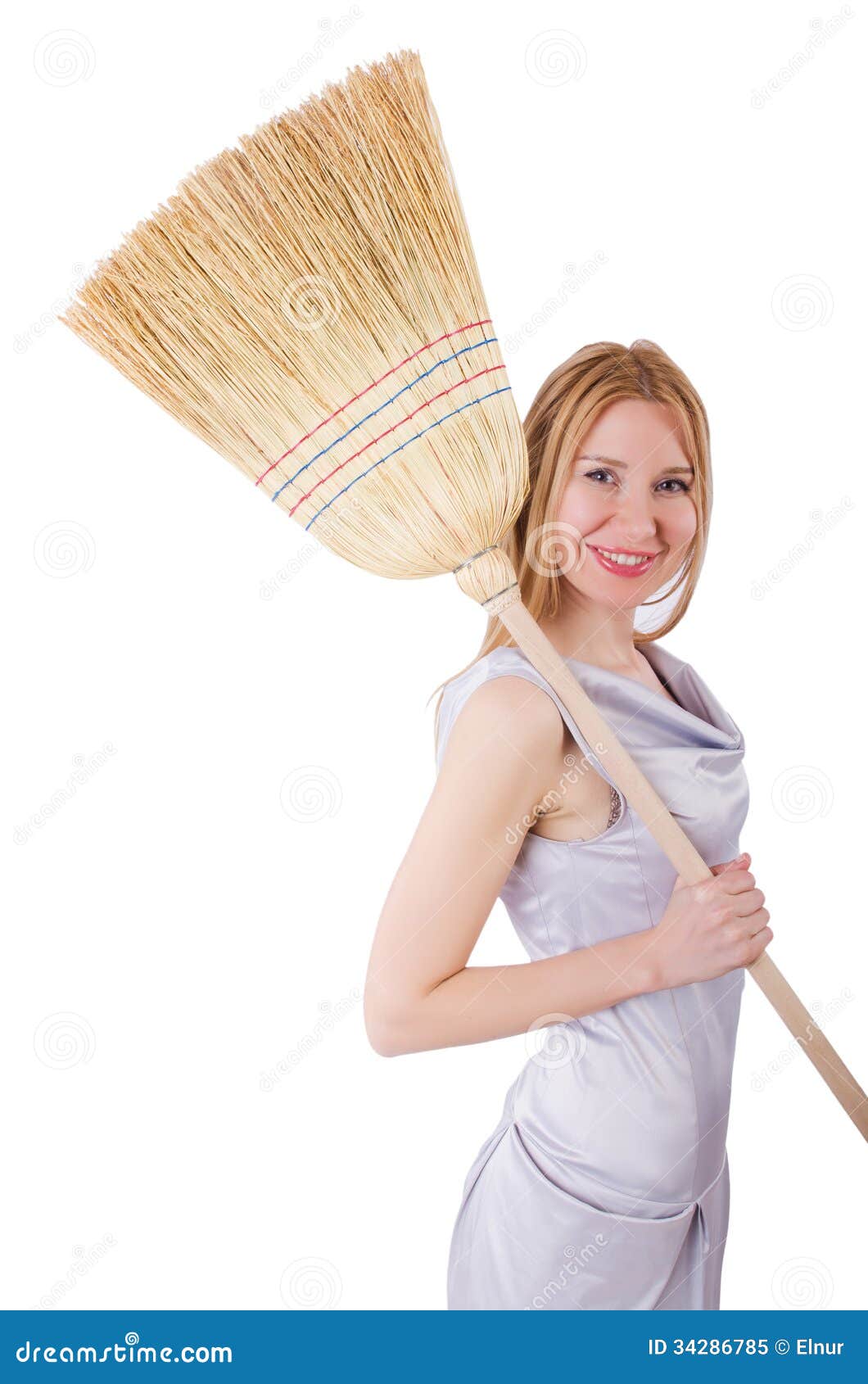 Young woman with broom stock image. Image of cheerful - 34286785