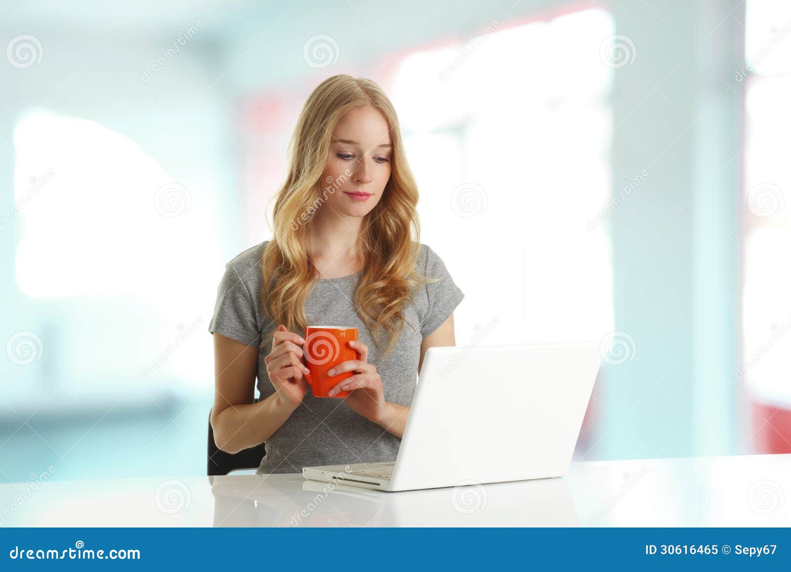 Young Woman Browsing on Computer Stock Image - Image of adult, desk ...