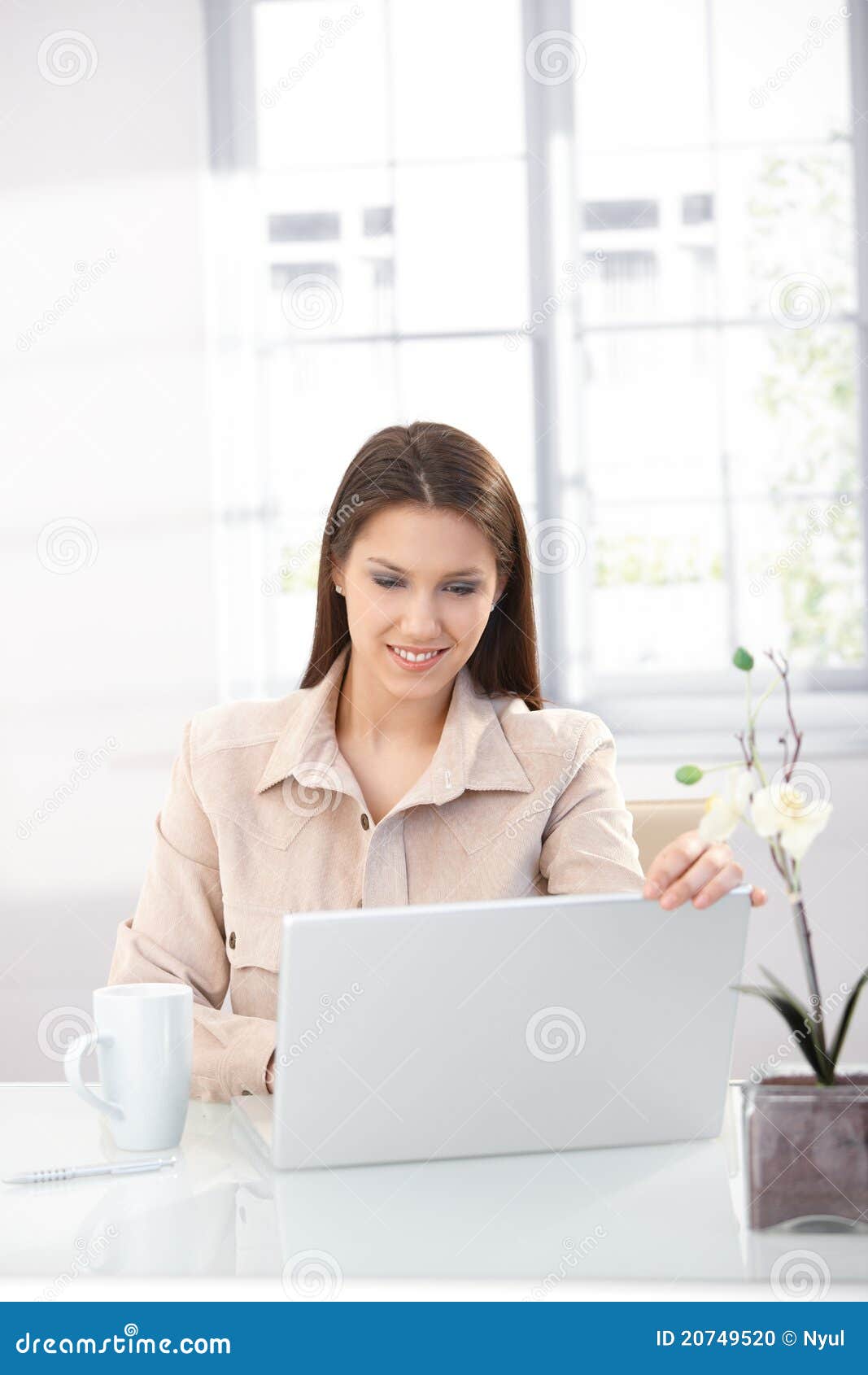 Young Woman Browsing Internet at Home Stock Photo - Image of beauty ...