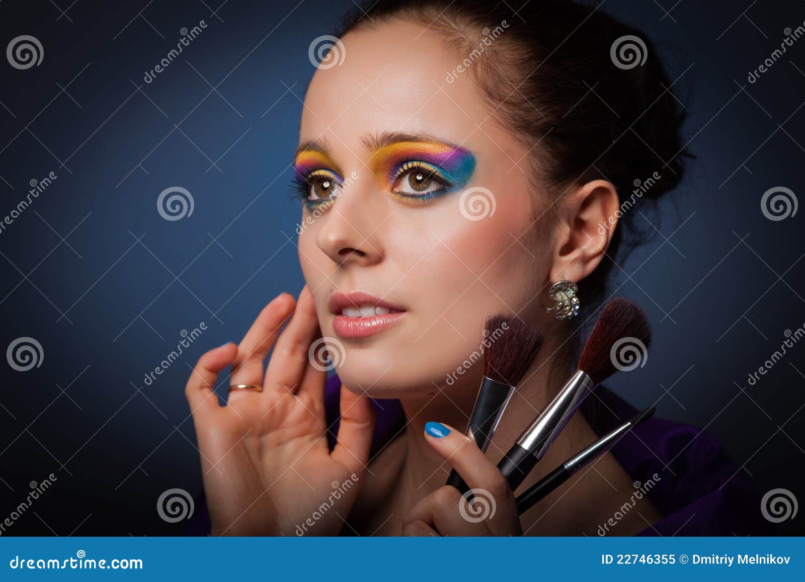 Young Woman with Brushes for Make-up. Stock Image - Image of hairstyle ...