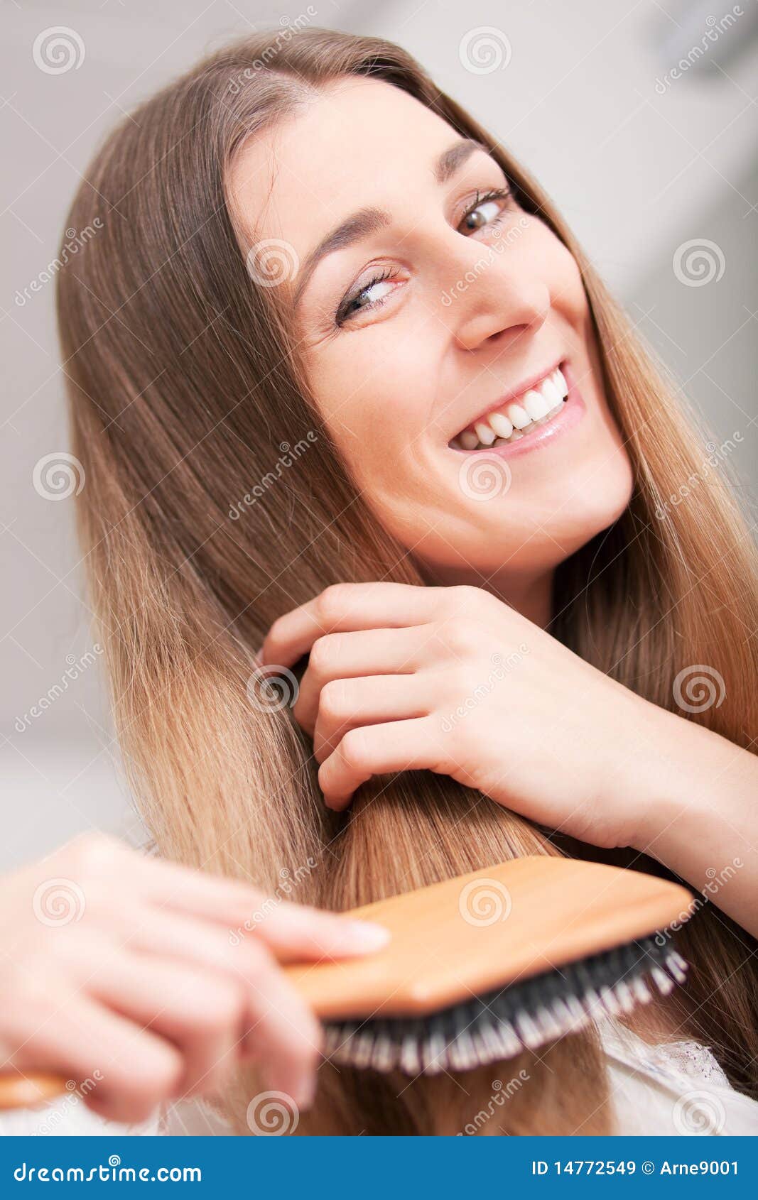 Young Woman Brushing Her Hair Stock Image - Image of oneself, glossy ...